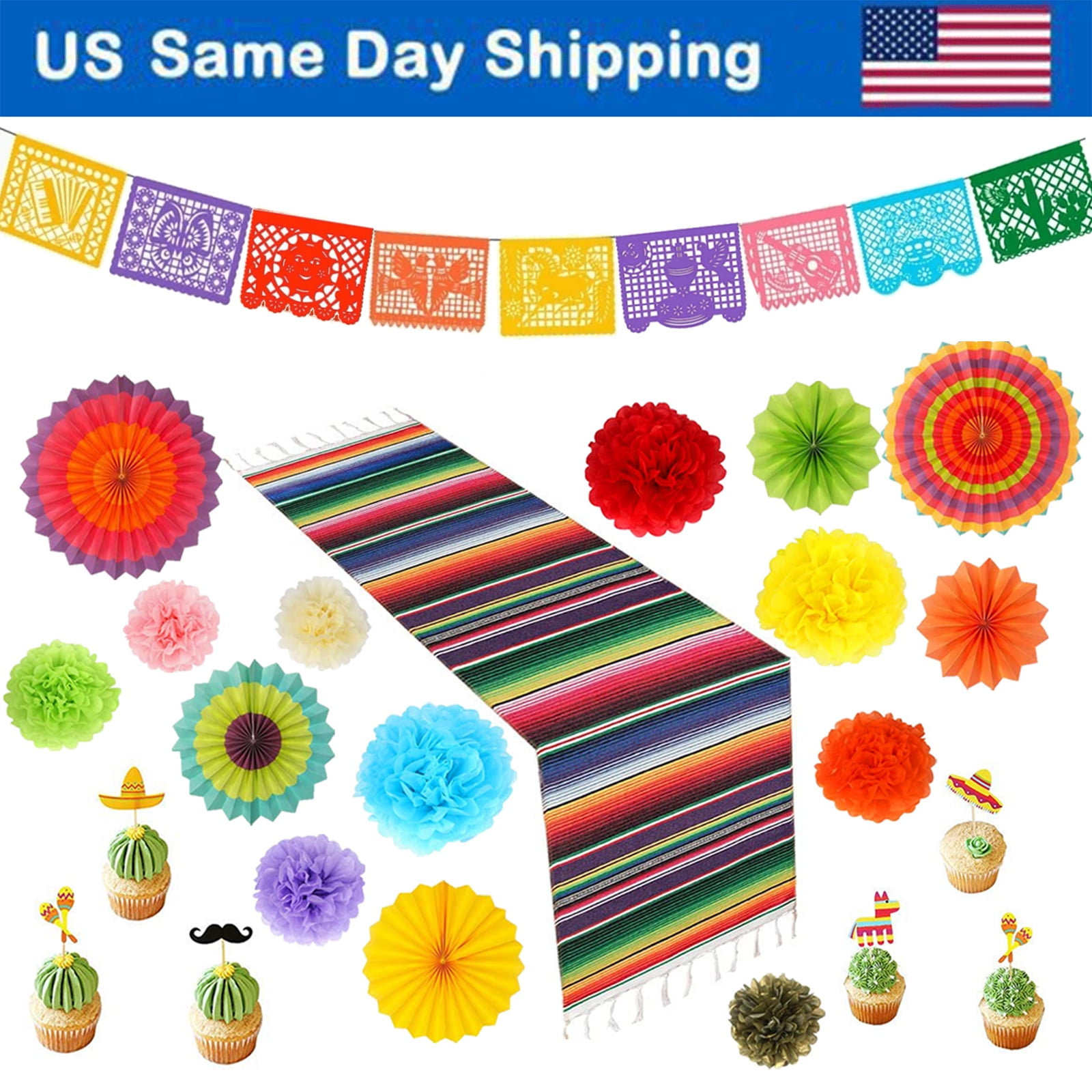 Fiesta Party Supplies 43PCS - Mexican Party Decorations, Banner, Pom ...