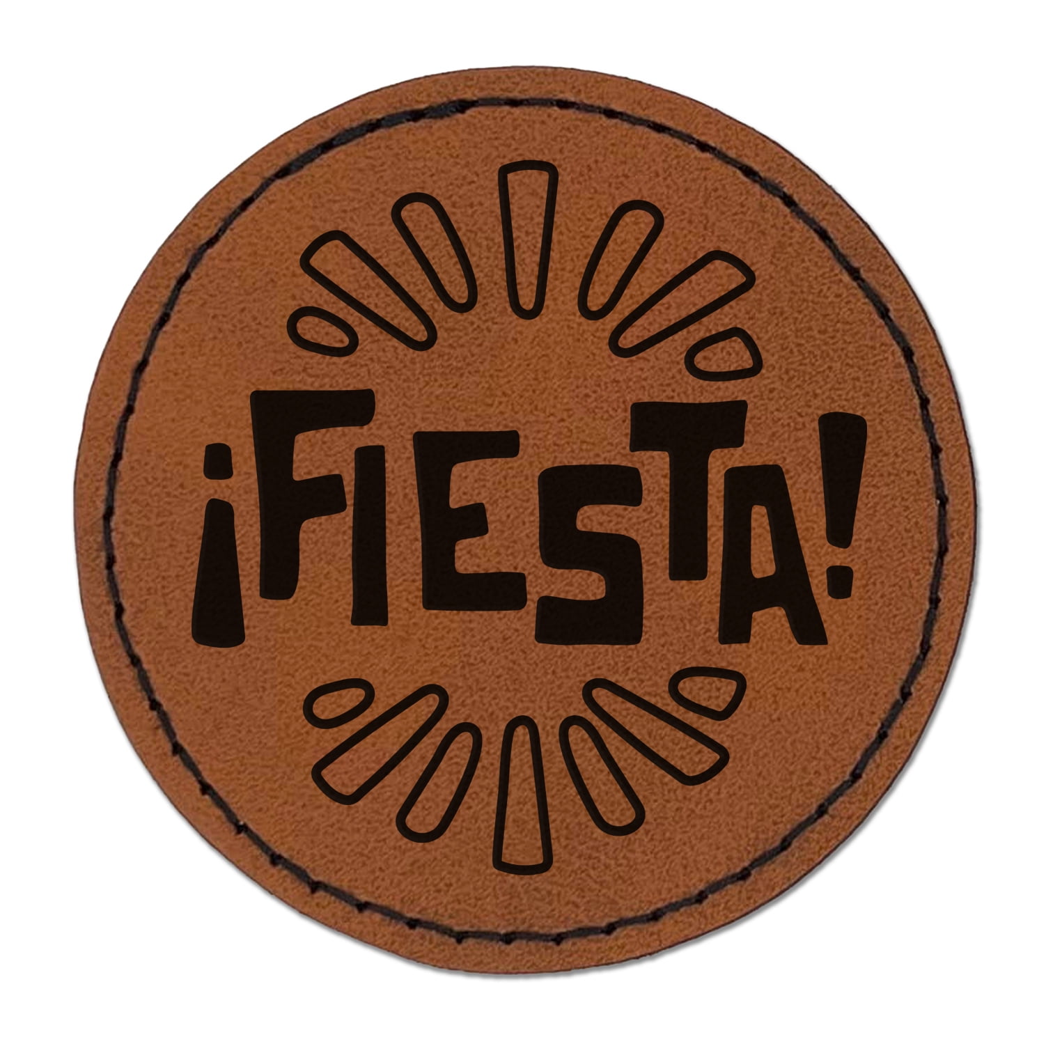 Fiesta Party Text 2.5" Faux Leather Round Engraved Iron-On Patch ...