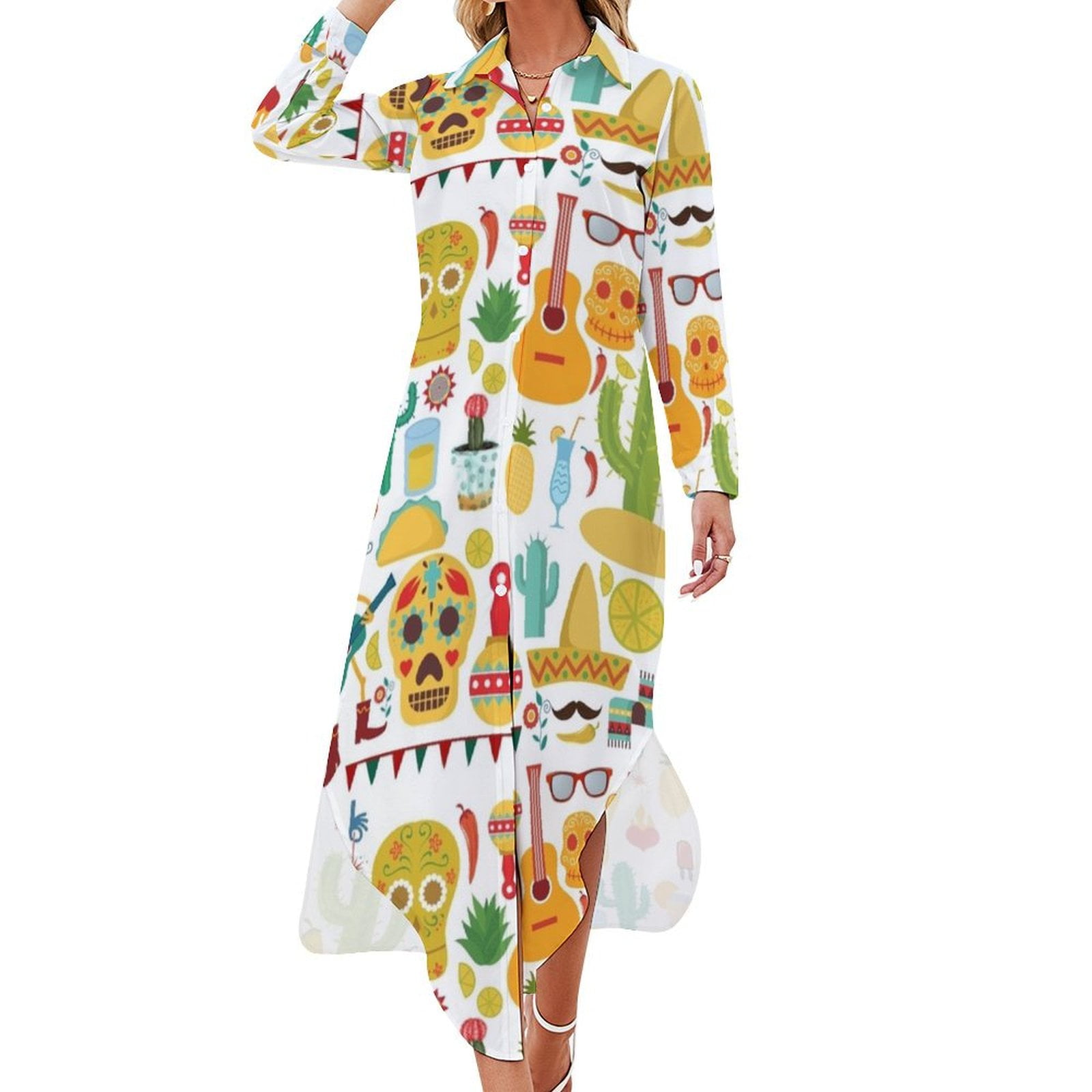 Fiesta Pattern Long Sleeved Shirt Dress summer dresses for women 2024 ...