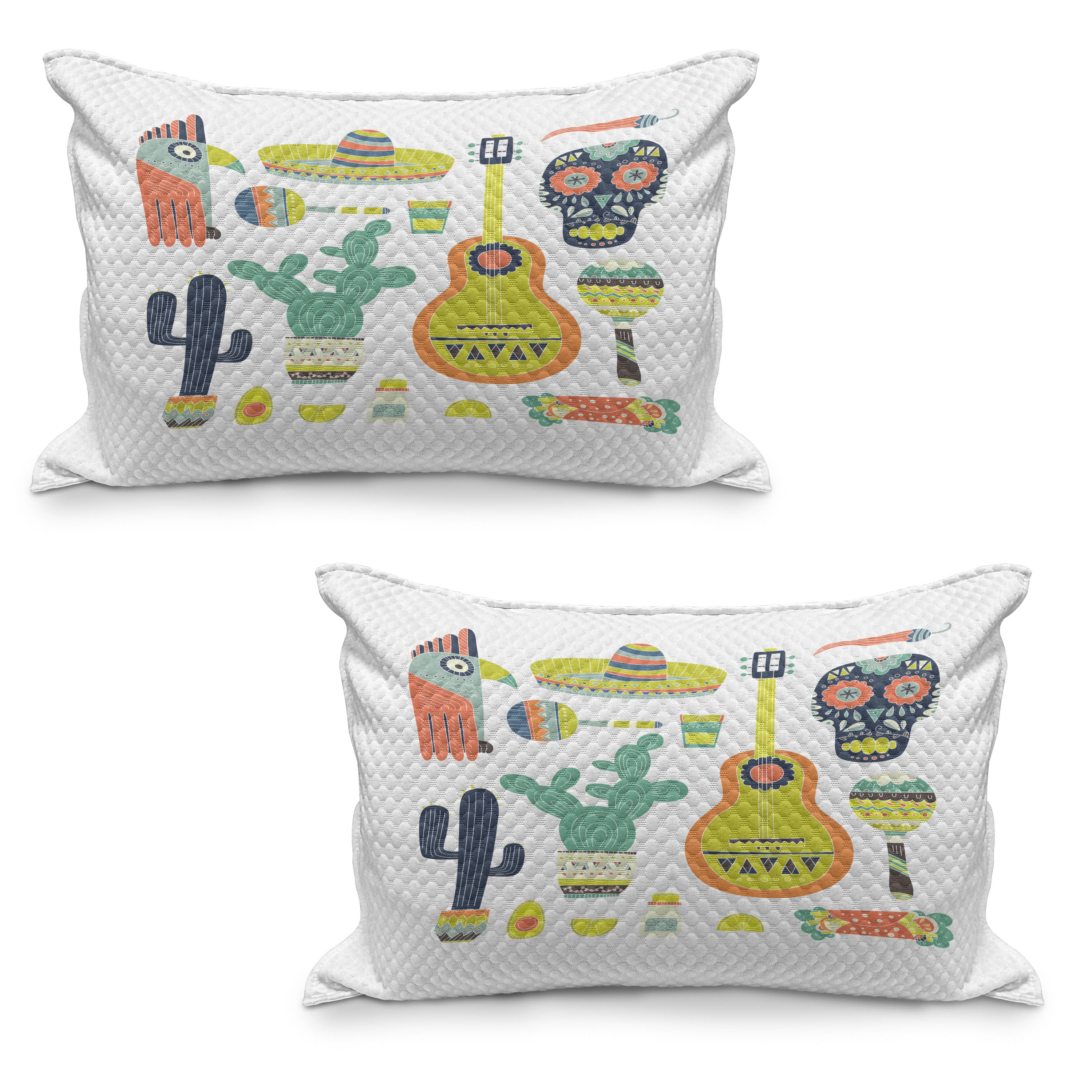 Fiesta Quilted Pillowcover Set of 2, Mexico Guitar Face Aztec Tequila ...