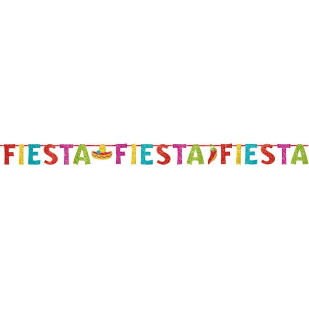 Fiesta Ribbon Banner w/Glitter Paper Letters, 12ft - Walmart.com