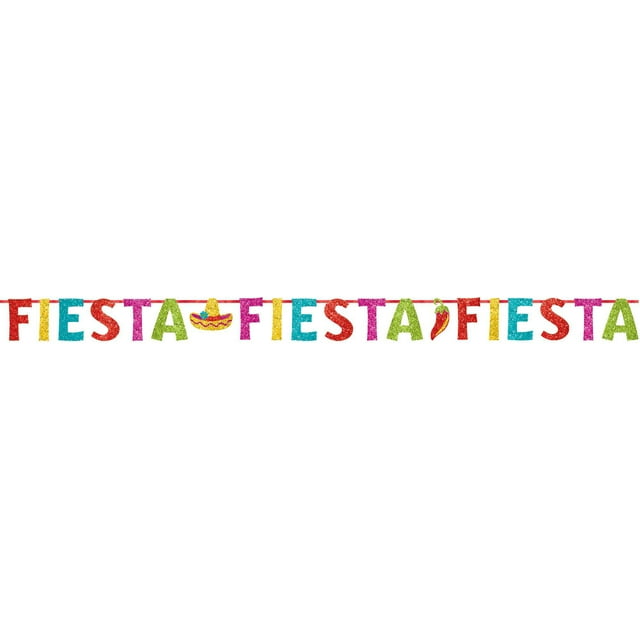 Fiesta Ribbon Banner w/Glitter Paper Letters, 12ft - Walmart.com