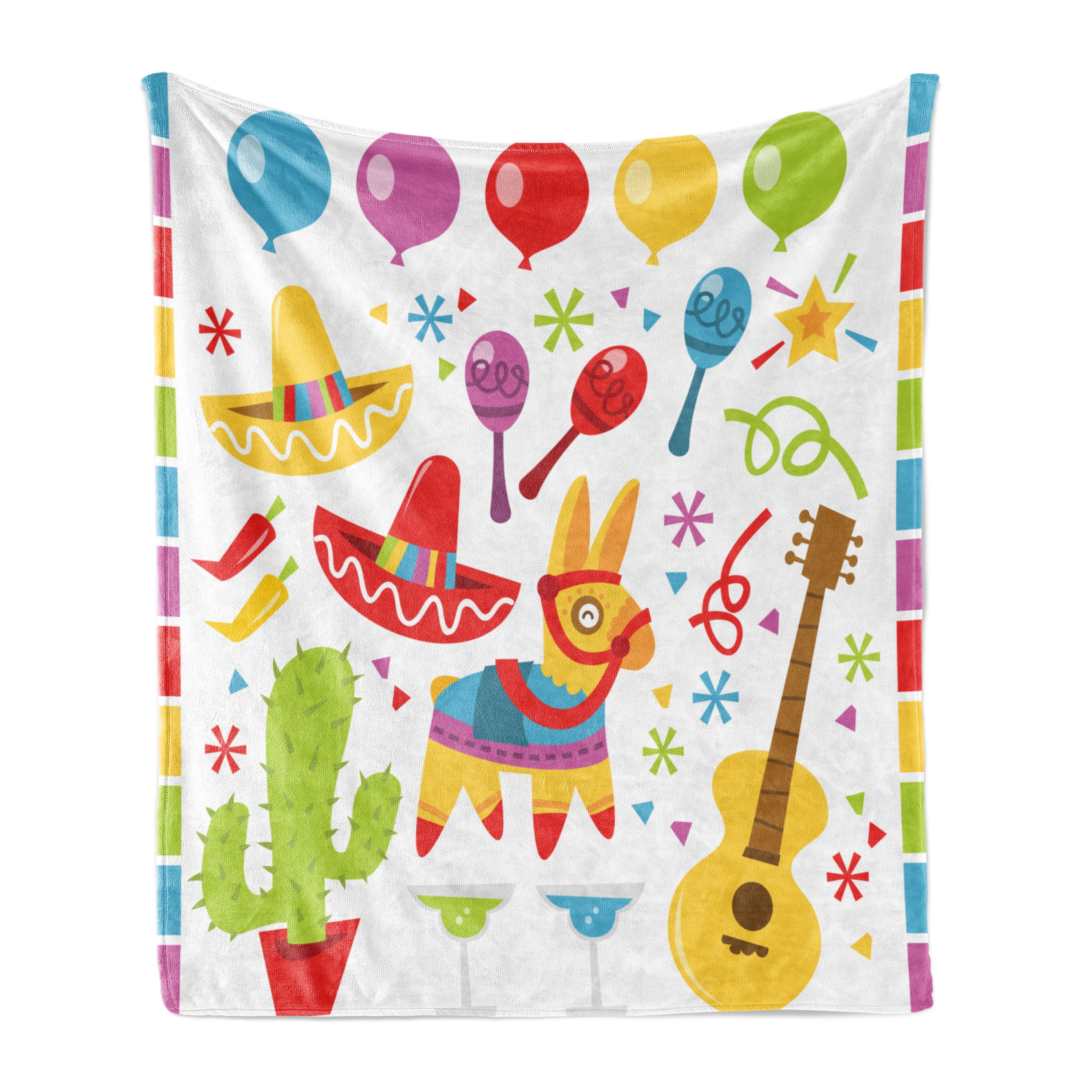 Fiesta Soft Flannel Fleece Throw Blanket, Mexican Party Pattern Cactus ...