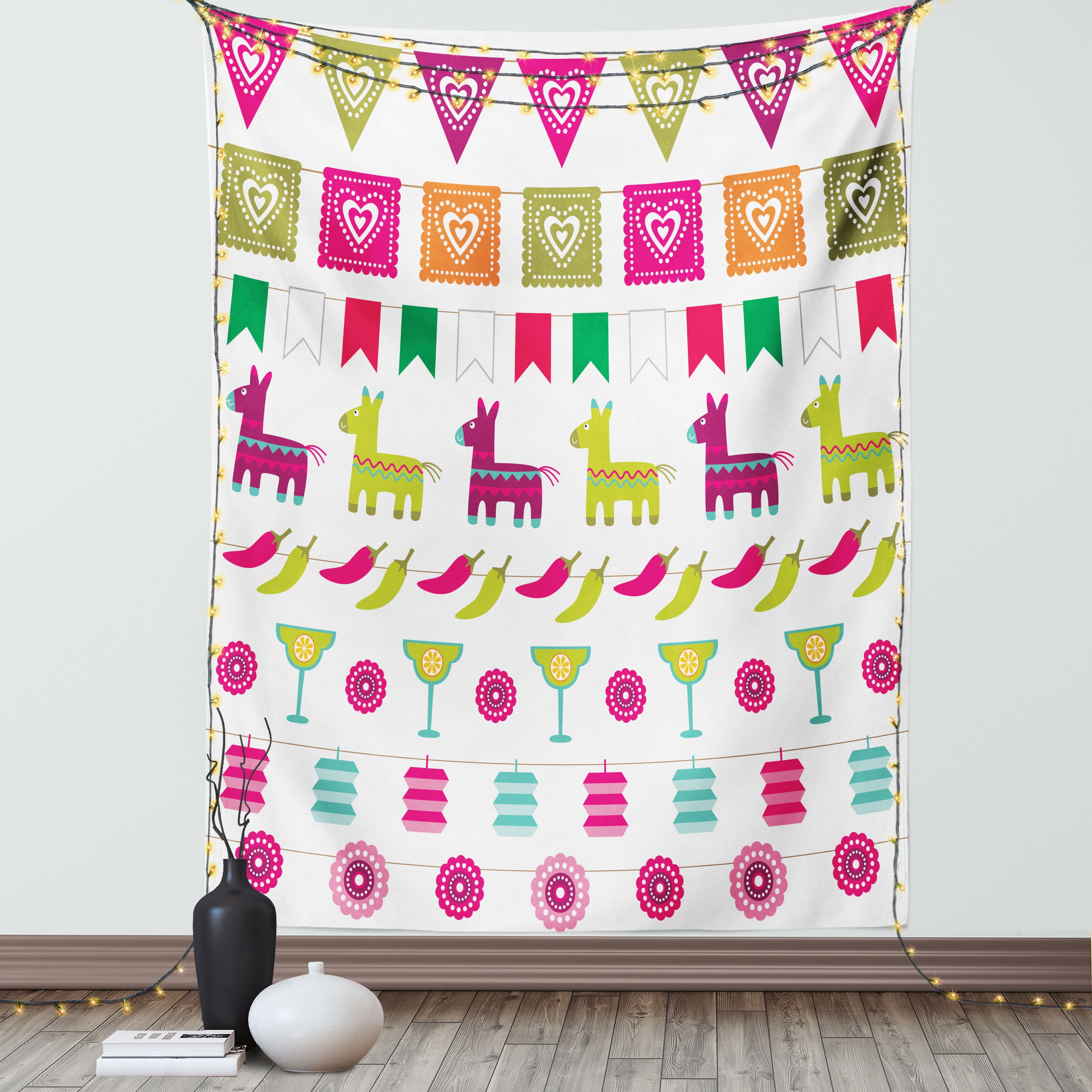 Fiesta Tapestry, Latin American Motifs Flags Chili Peppers Cocktails ...