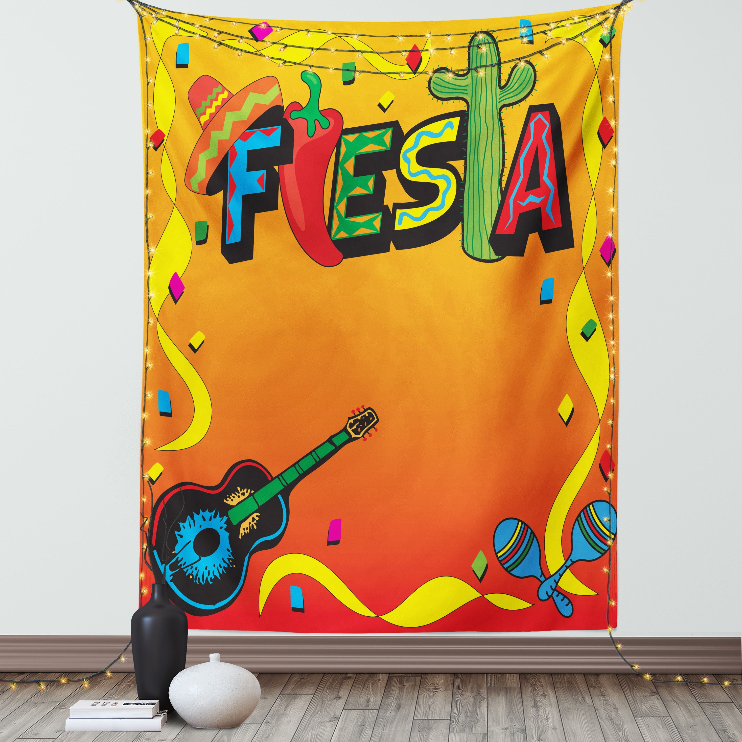 Fiesta Tapestry, Latino Pattern with Swirled Stripe Frame with Musical ...