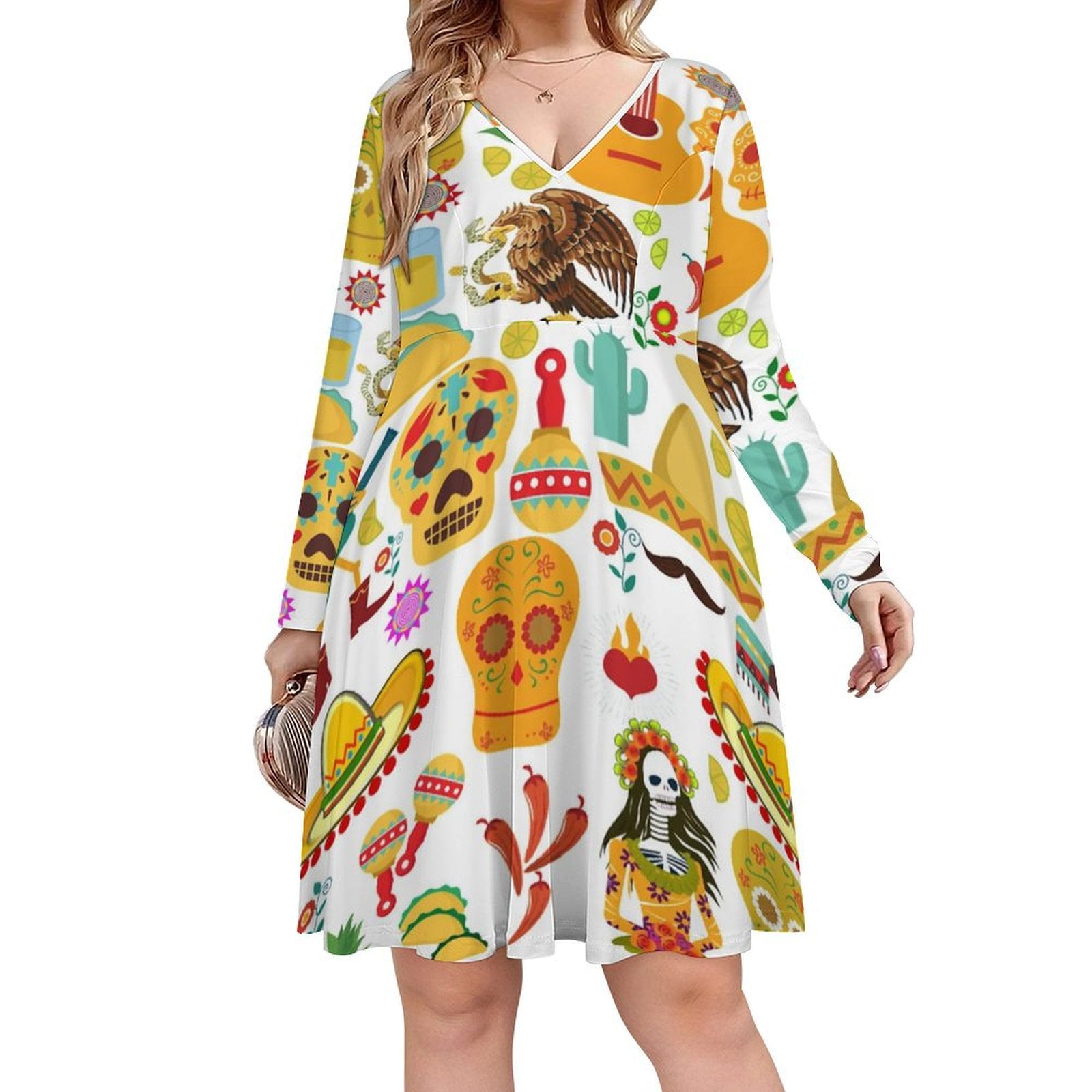 Fiesta Time! Mexican Icons Long Sleeve Dresses For Women Vintage ...