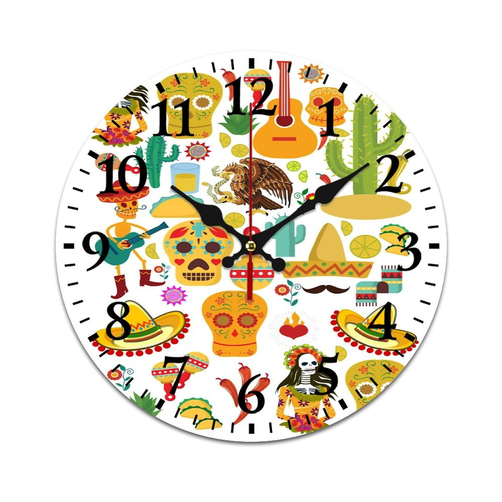 Fiesta Time! Mexican Icons Wall Clock Modern Design Clocks Wall Hanging ...