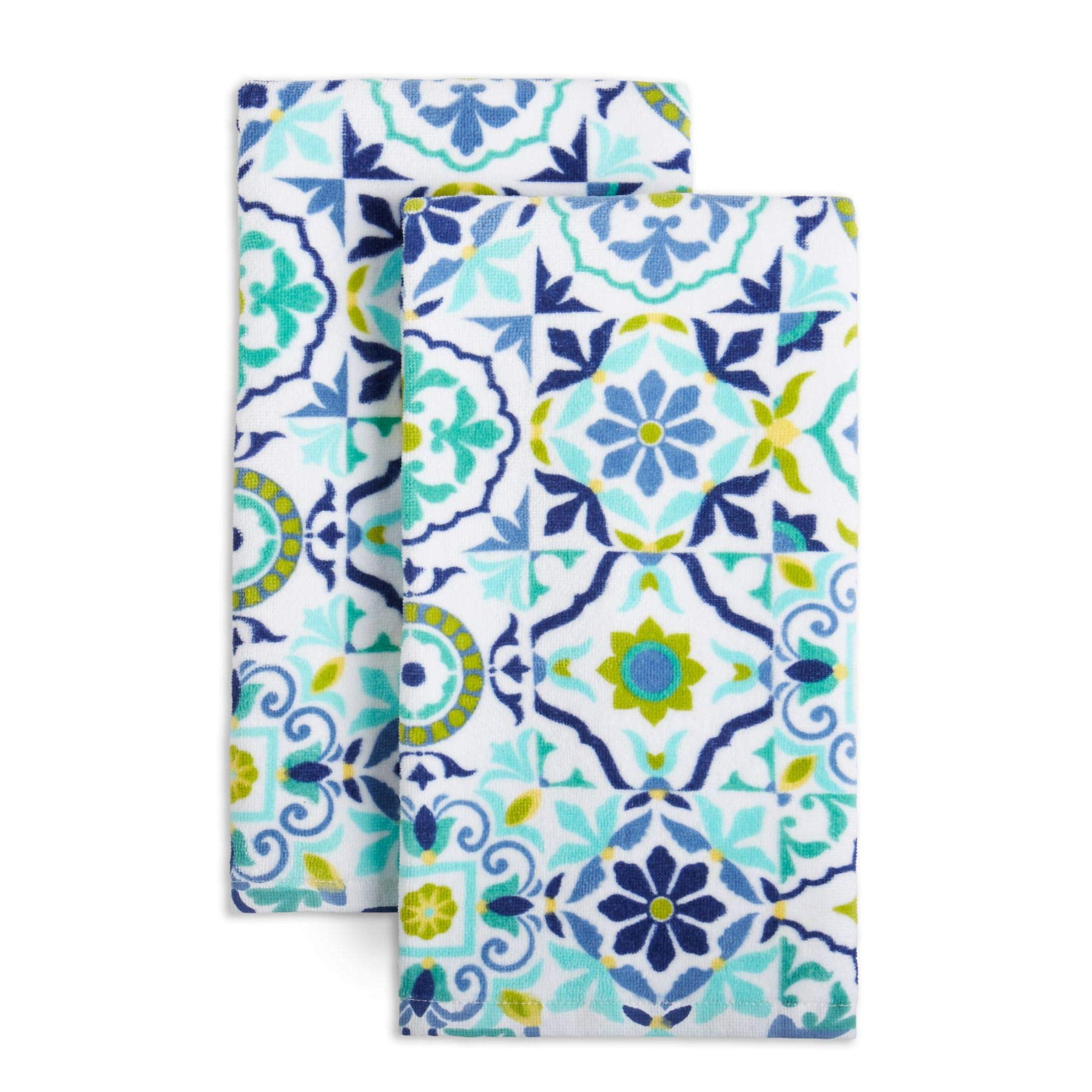 Fiesta Worn Tiles Kitchen Towels Set, Cotton, Multicolor/Blue/Yellow ...
