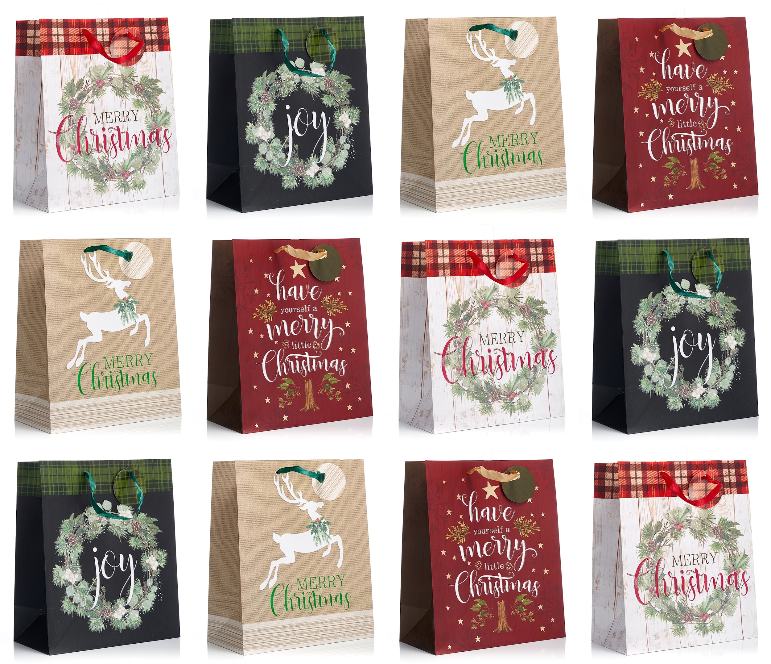 GRANDE 72-Piece Luxury Christmas Gift Bag Set, 12 Assorted Bags with 60 ...