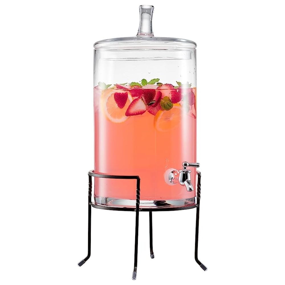 Free Shipping! Fifth Avenue Crystal, Round, Clear Glass Beverage Dispenser with Spigot and Metal ...