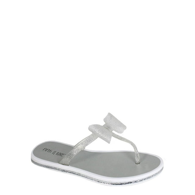 Fifth & Luxe Women’s Glitter Jelly Flat Flip Flop Sandals with Bow ...