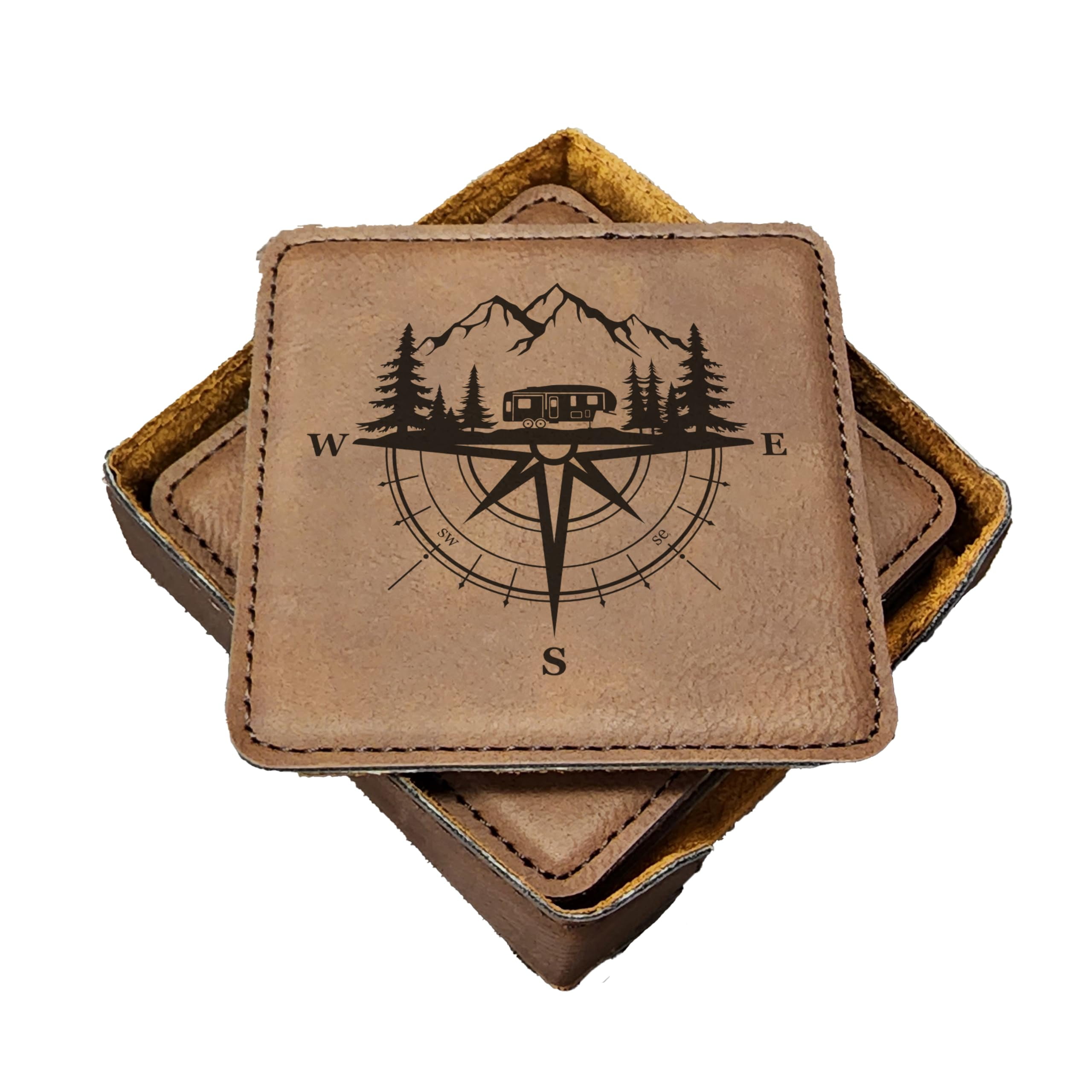 Fifth Wheel RV Mountain Compass Traveling - Handmade Coasters Set of 6 ...