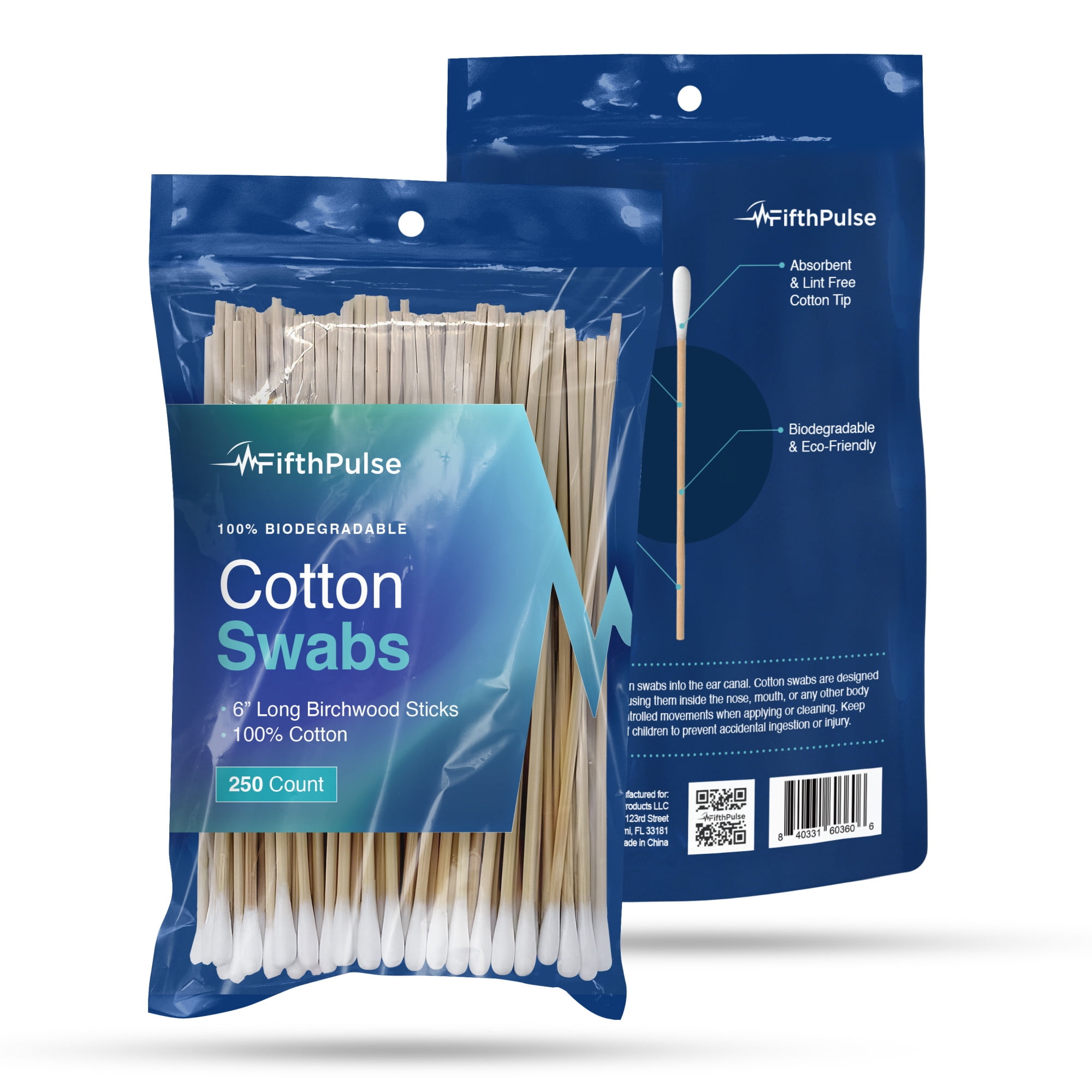 FifthPulse 100% Natural Eco-friendly 6" Cotton Swabs Sticks Made with ...