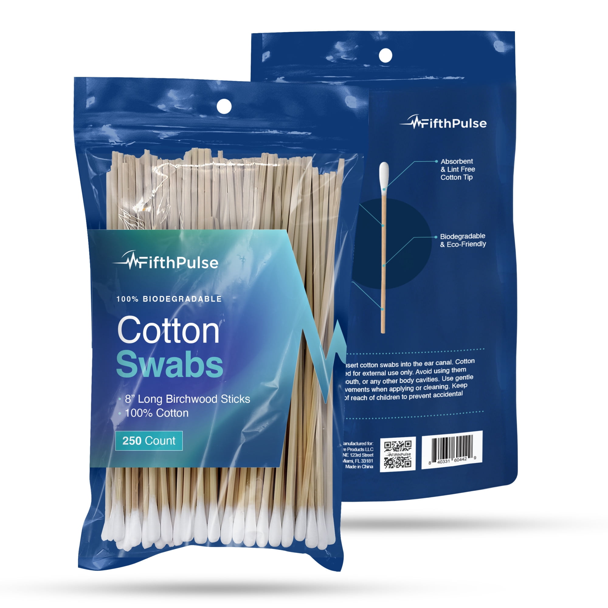 FifthPulse 100% Natural Eco-friendly 8" Cotton Swabs Sticks Made with ...