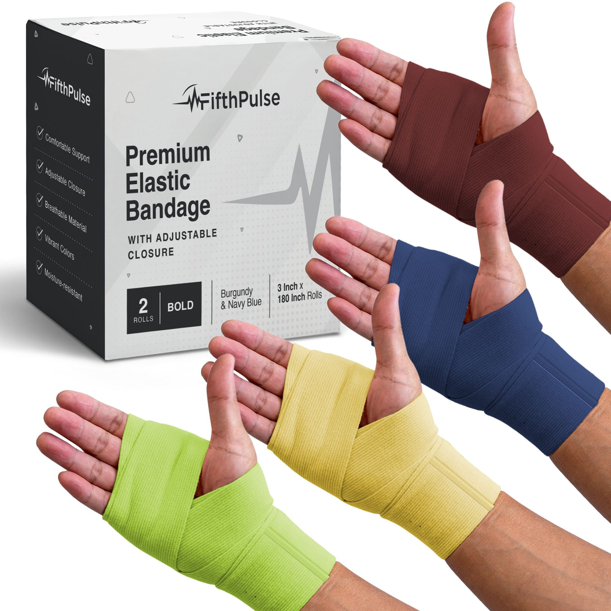 FifthPulse Elastic Bandage Wrap For Wounds, 4 Pack Fun Colors Self ...