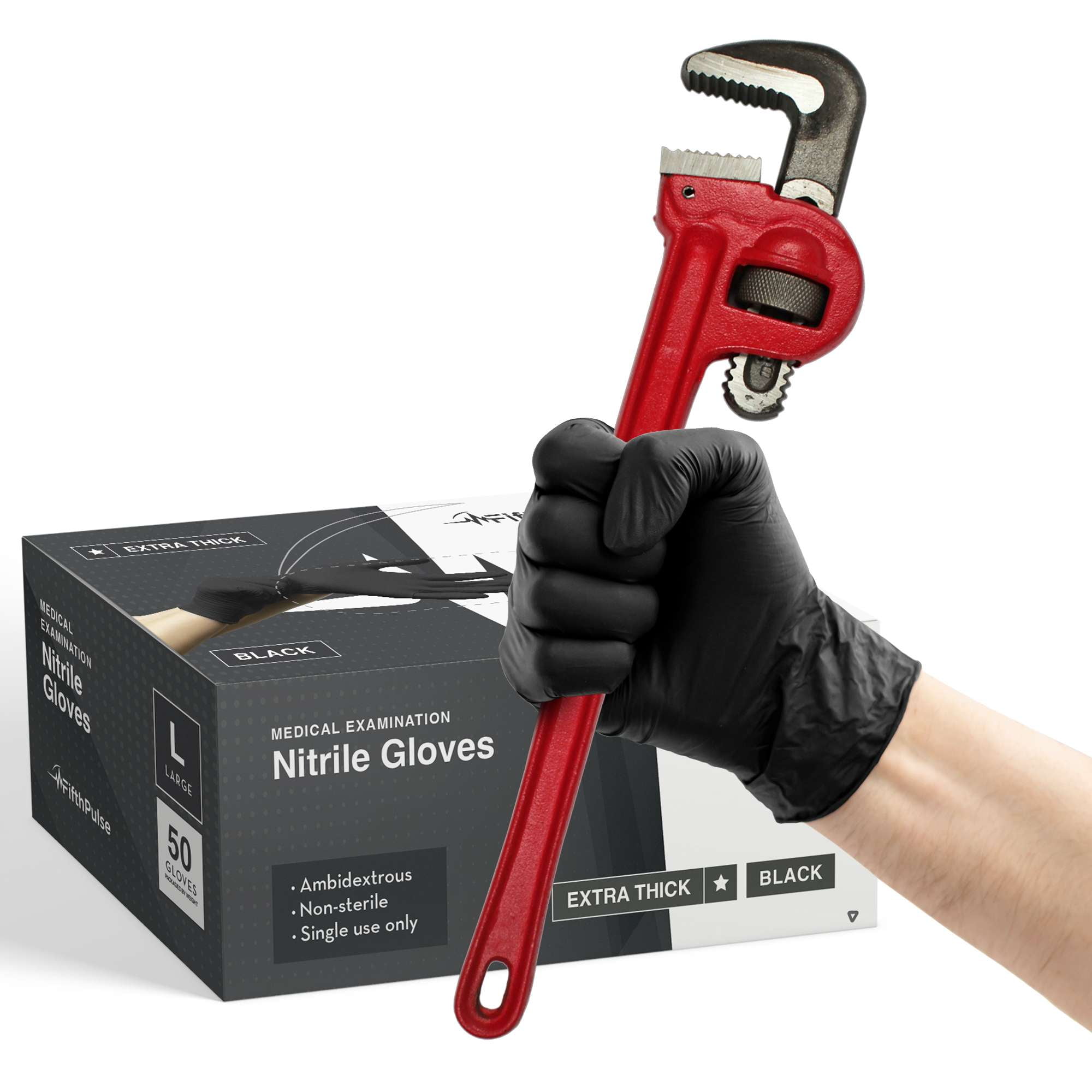 FifthPulse Extra Thick Black Heavy Duty Nitrile Disposable Gloves - 200 ...