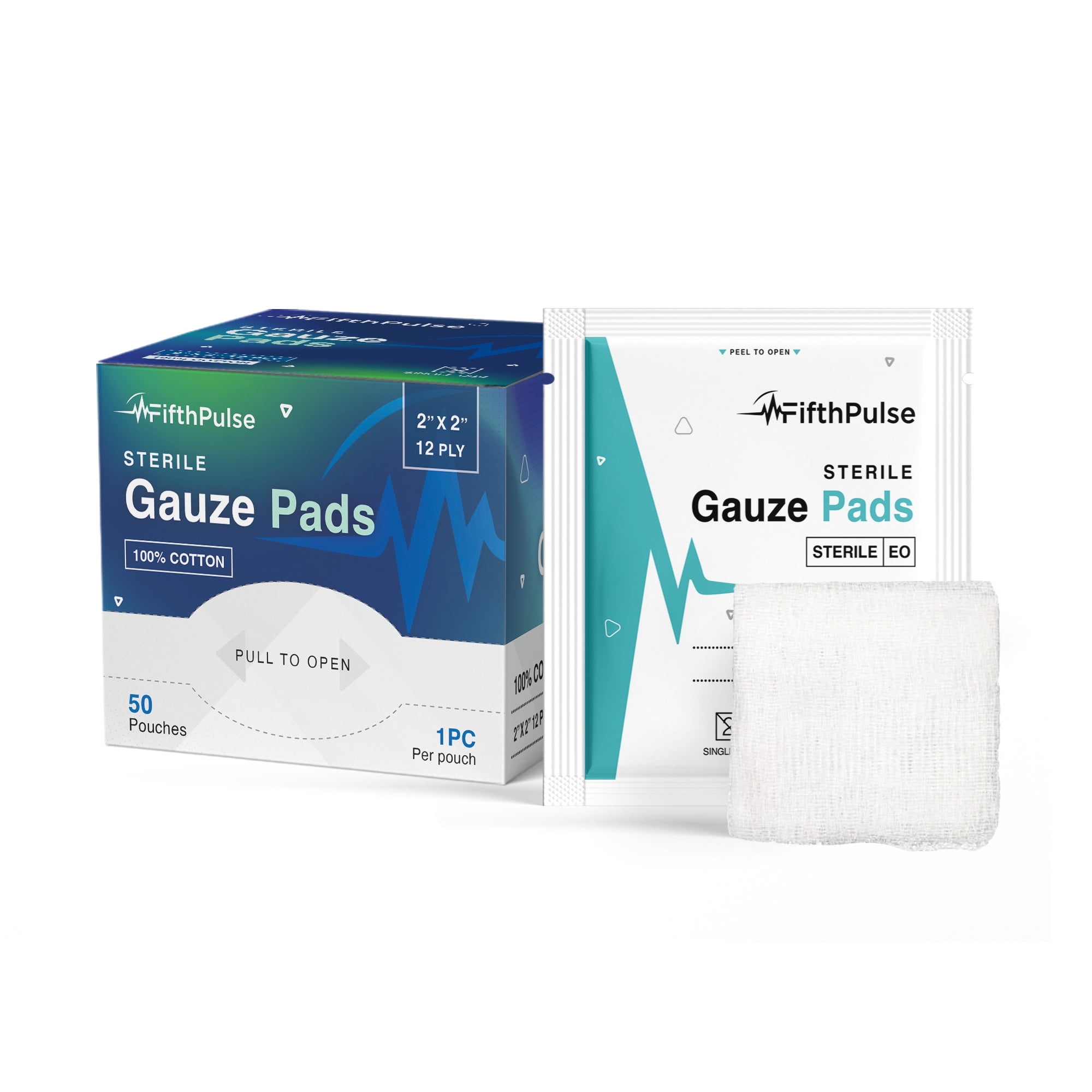 FifthPulse Sterile Gauze Pads 2" x 2" Individually Packed Pouches, 100% ...