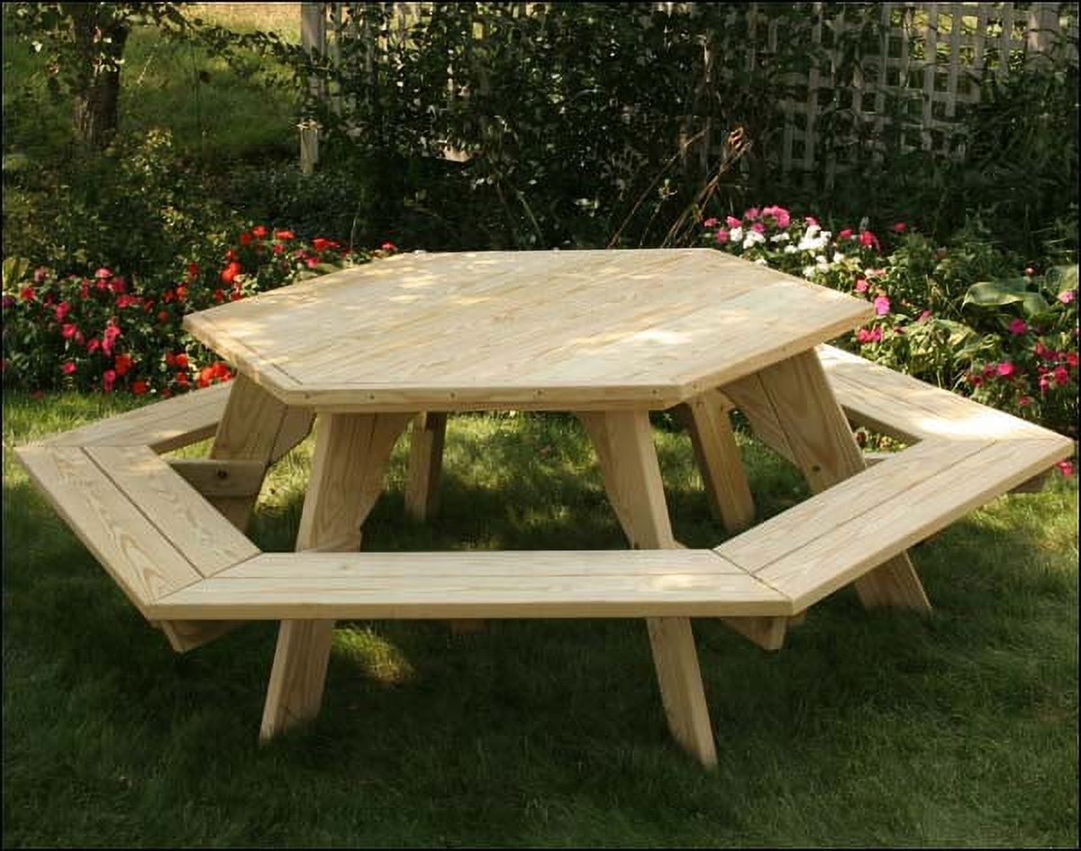 Treated Pine Hexagon Picnic Table for Outdoor Use with Galvanized Metal ...