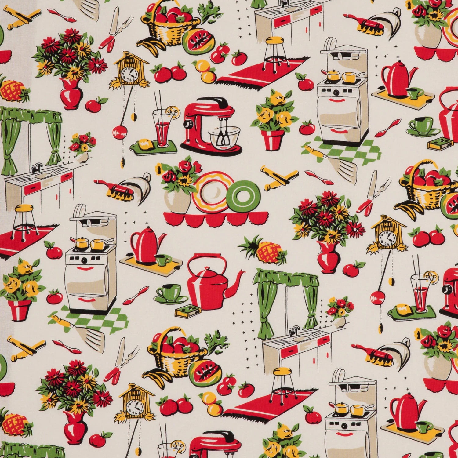 Fifties Kitchen Calico Cotton Fabric - Walmart.com