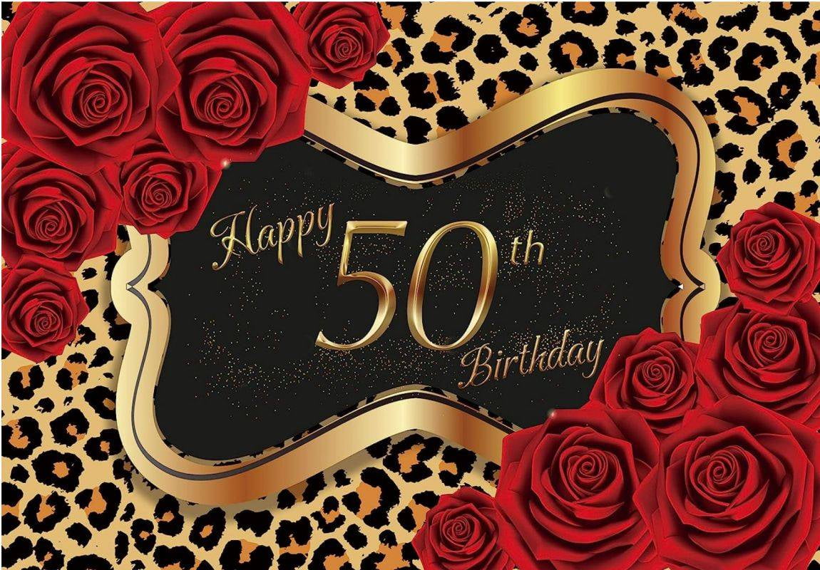 Fifty and Fabulous Backdrop Gold Floral 50th Birthday Party Photo ...