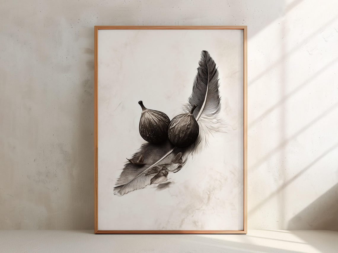 Fig Art Print Bird Feather Poster Oil Painting Style Artwork Boho ...