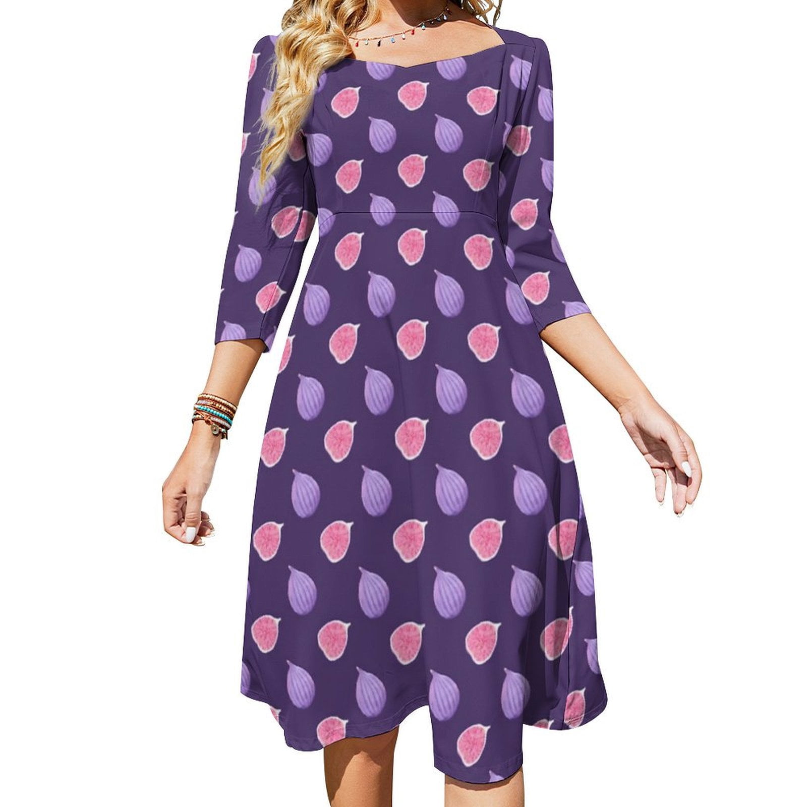 Fig Fruit Sweetheart Knot Flared Dress Fashion Design Large Size Loose ...