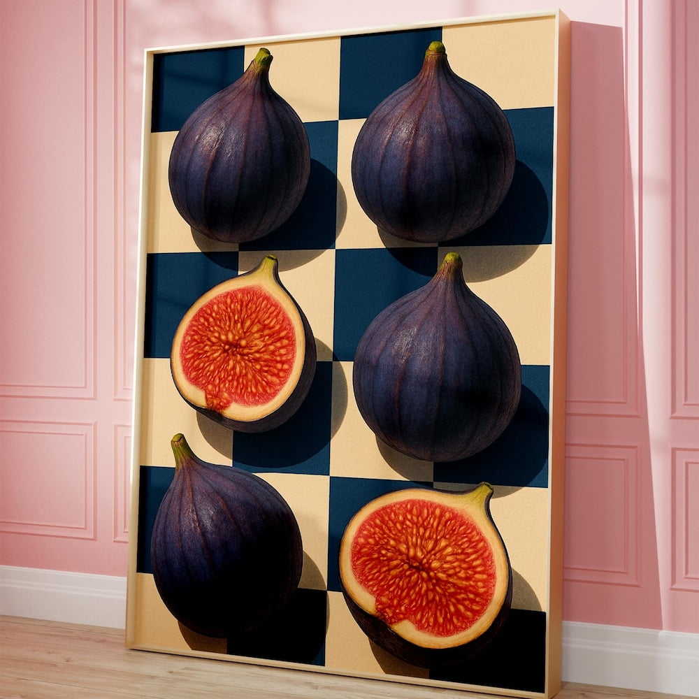 Fig Wall Art Print, Mediterranean Kitchen Decor, Checkerboard Art ...