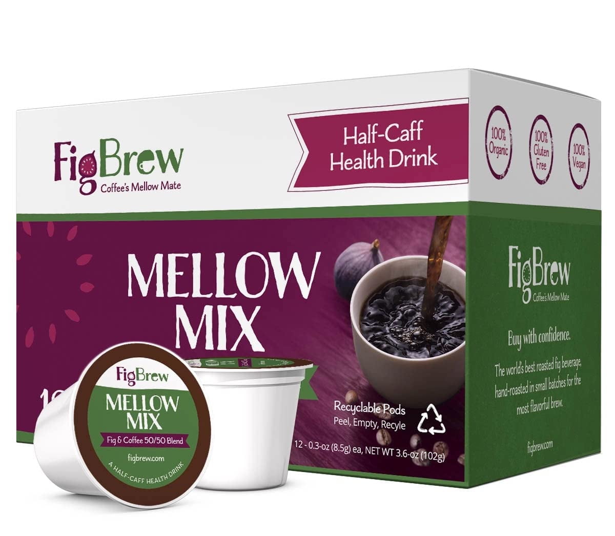 FigBrew Mellow Mix - Single-Serve Pods - K-Cups - 100% Organic - Half ...