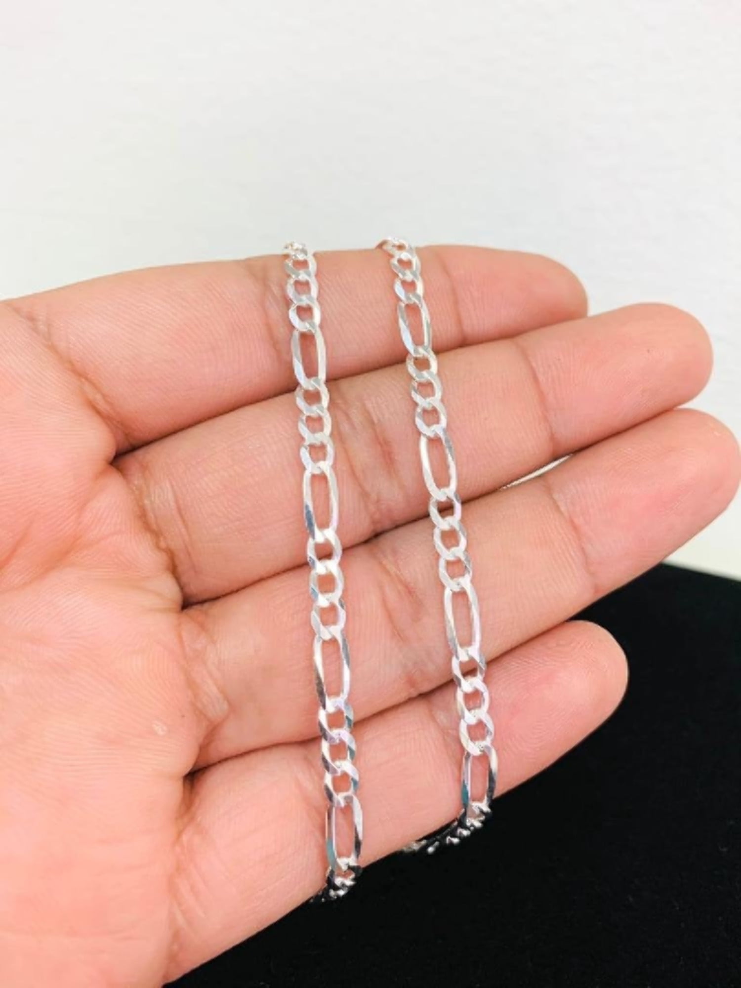 Figaro Link Chain Necklace For Men or Womens in Sterling Silver 925 22 ...