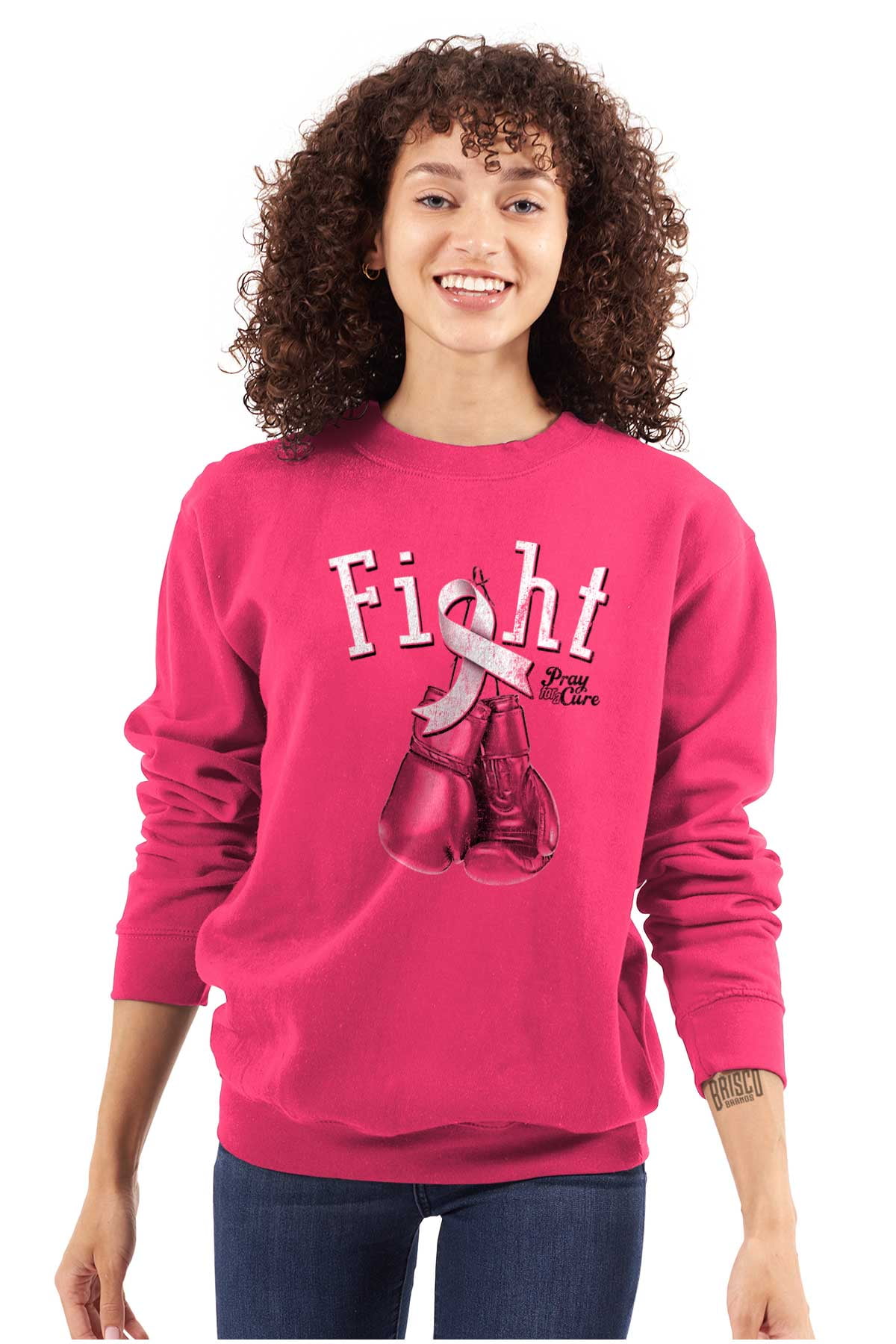 Fight Boxing Breast Cancer Warrior Women Crewneck Sweatshirt Brisco ...