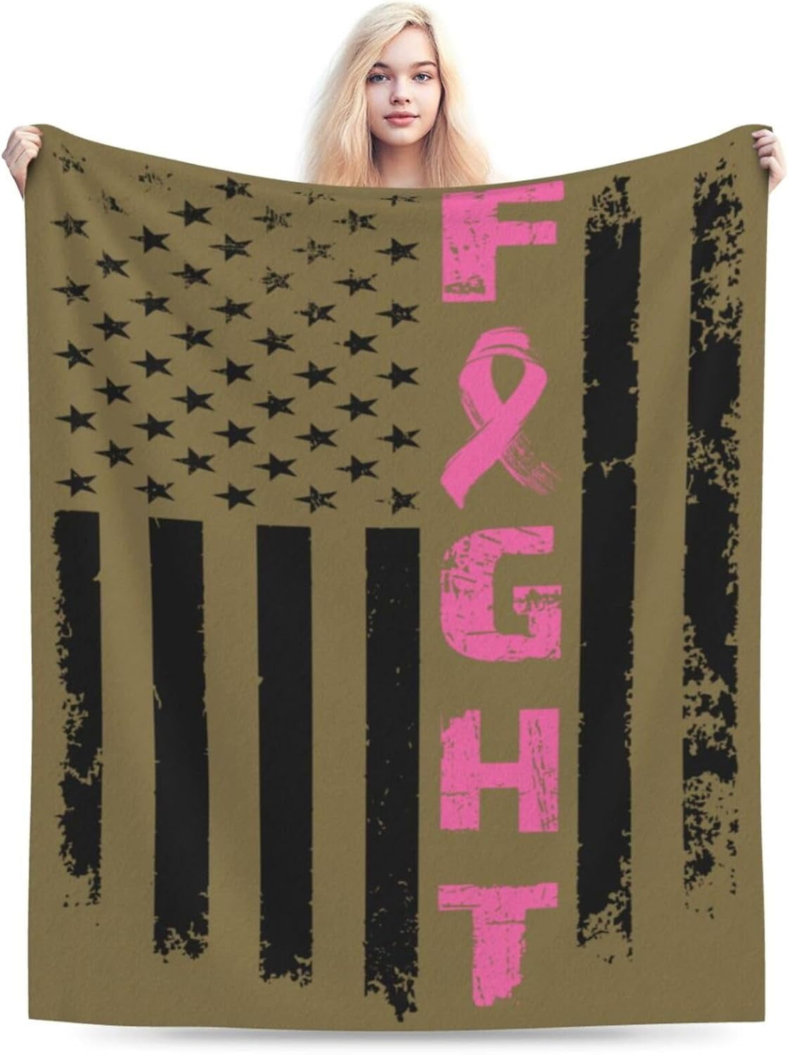 Fight Breast Cancer USA Flag Throw Blanket for Couch 50"x40" Cozy Soft ...