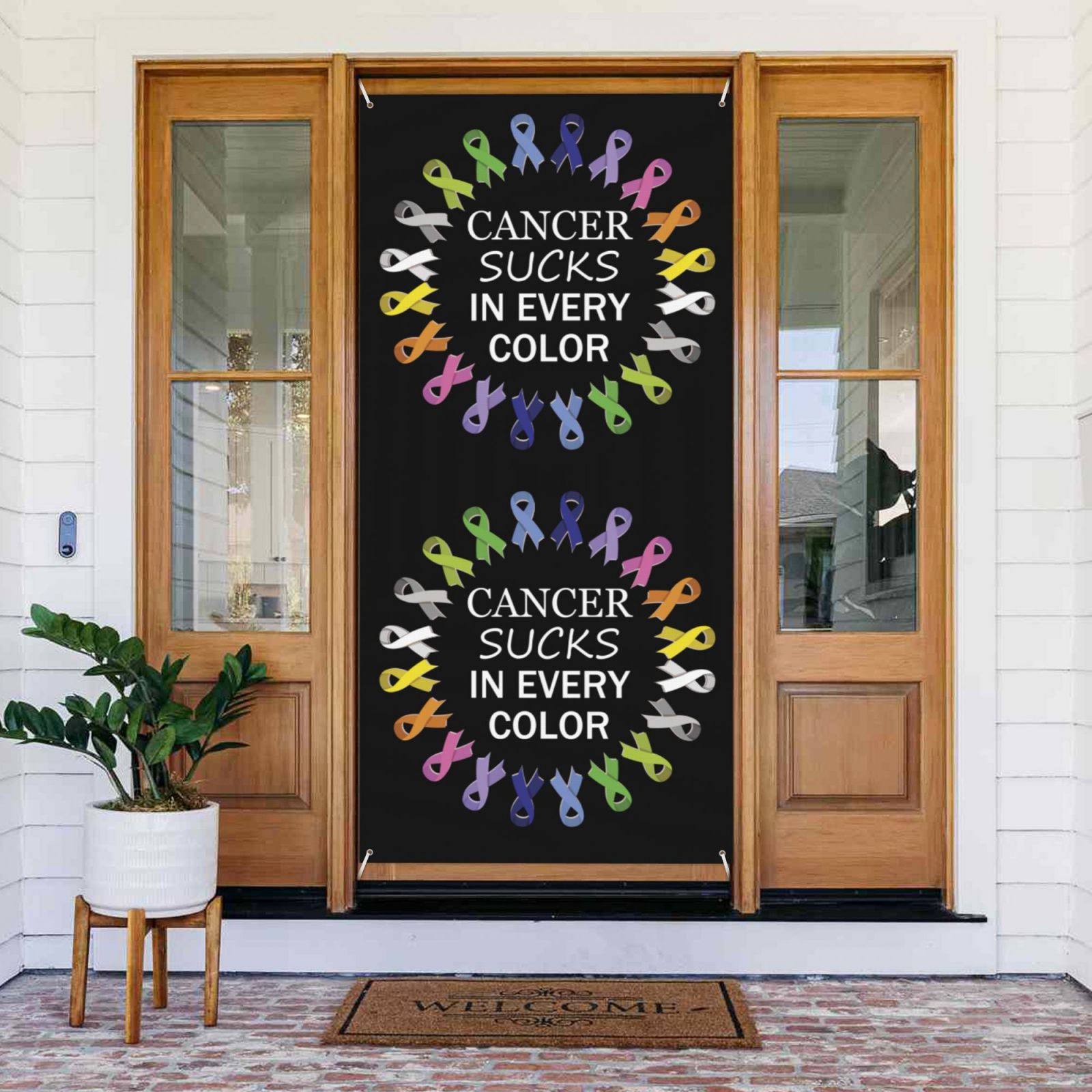 Fight Cancer In All Color Fight Cancer Awareness Ribbons Door Cover ...