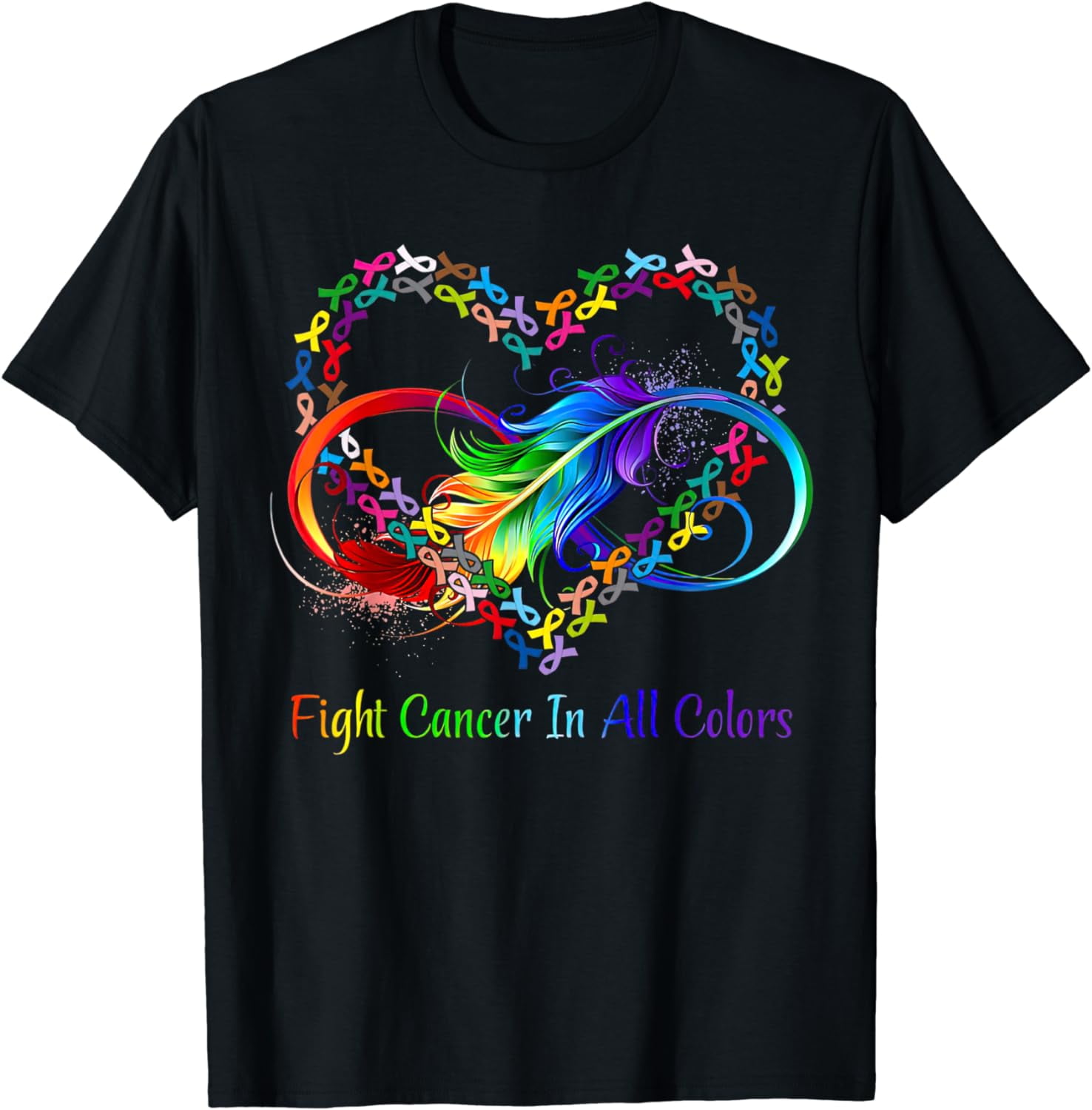 Fight Cancer In All Color Fight Cancer Feather Ribbons T-Shirt ...