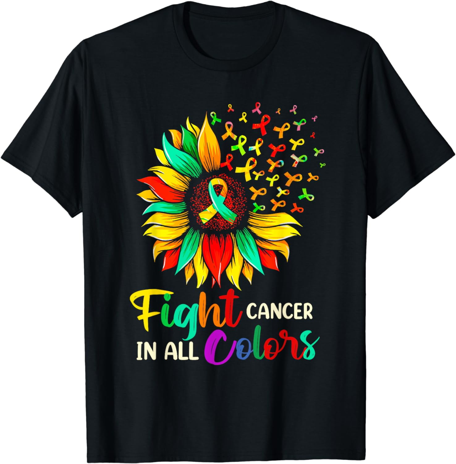 Fight Cancer In All Color Sunflower Breast Cancer Awareness T Shirt