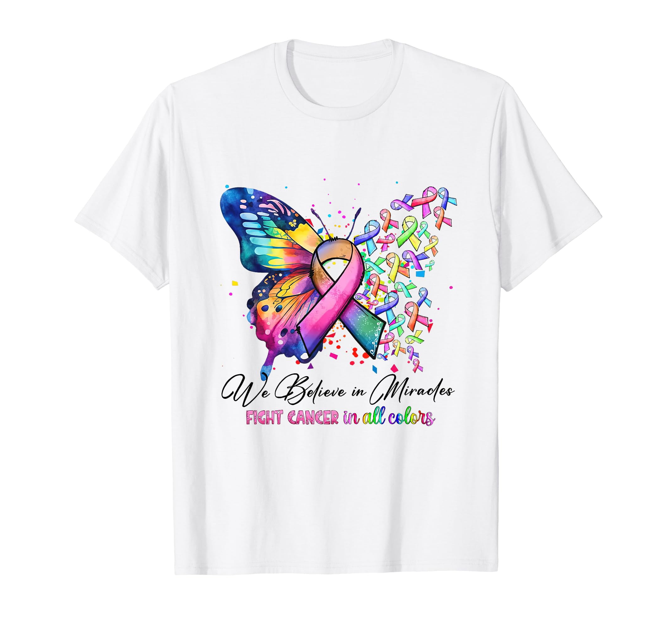 Fight Cancer In All Color Support Cancer Ribbon Butterfly T-Shirt ...