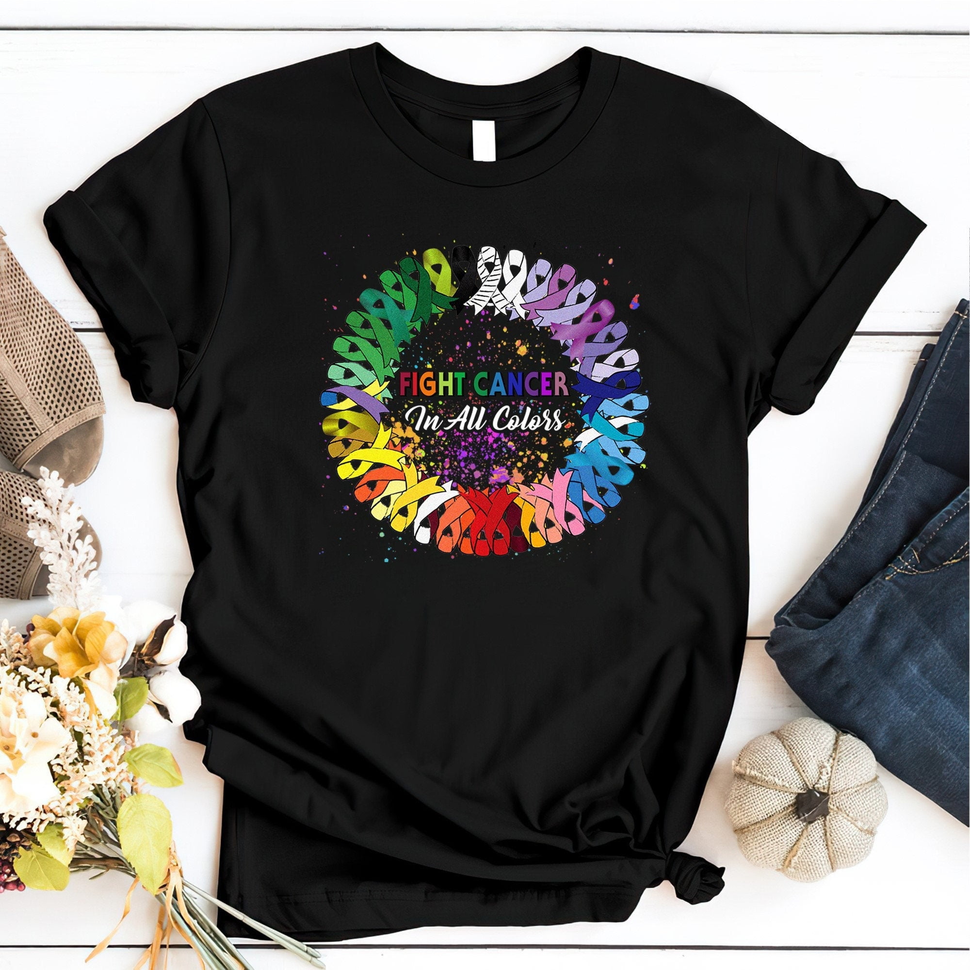 Fight Cancer In All Colors Shirt, Cancer Awareness Shirt, Cancer Ribbon ...