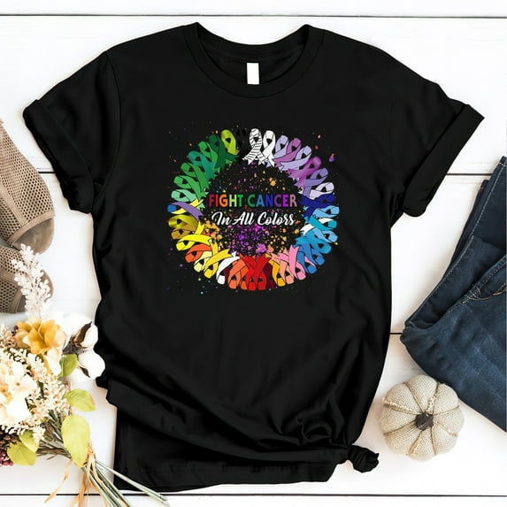 Fight Cancer In All Colors Shirt, Cancer Awareness Shirt, Cancer Ribbon ...