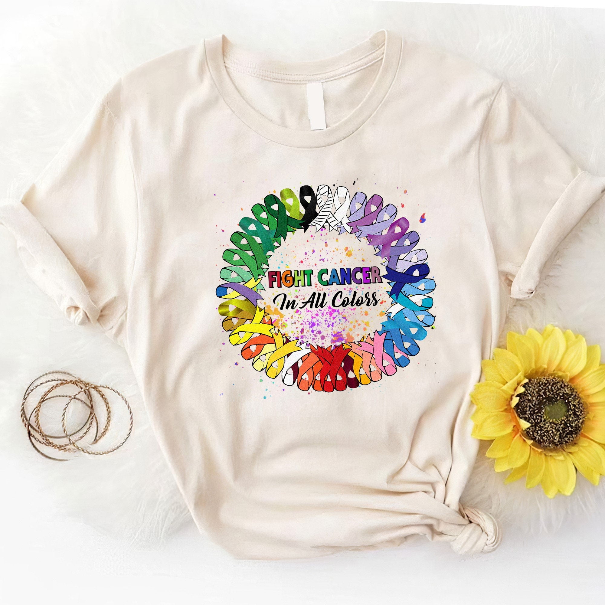 Fight Cancer In All Colors Shirt, Cancer Awareness Shirt, Cancer Ribbon ...