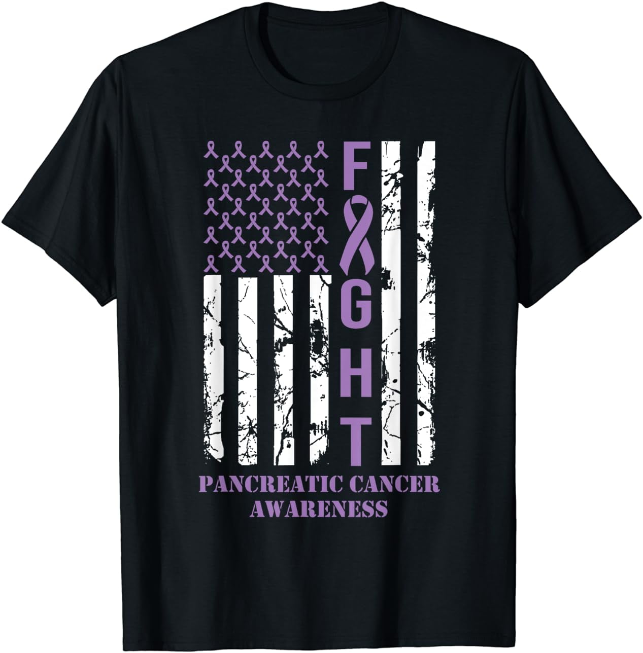 Fight Flag Purple Ribbon Support Pancreatic Cancer Awareness T-Shirt ...