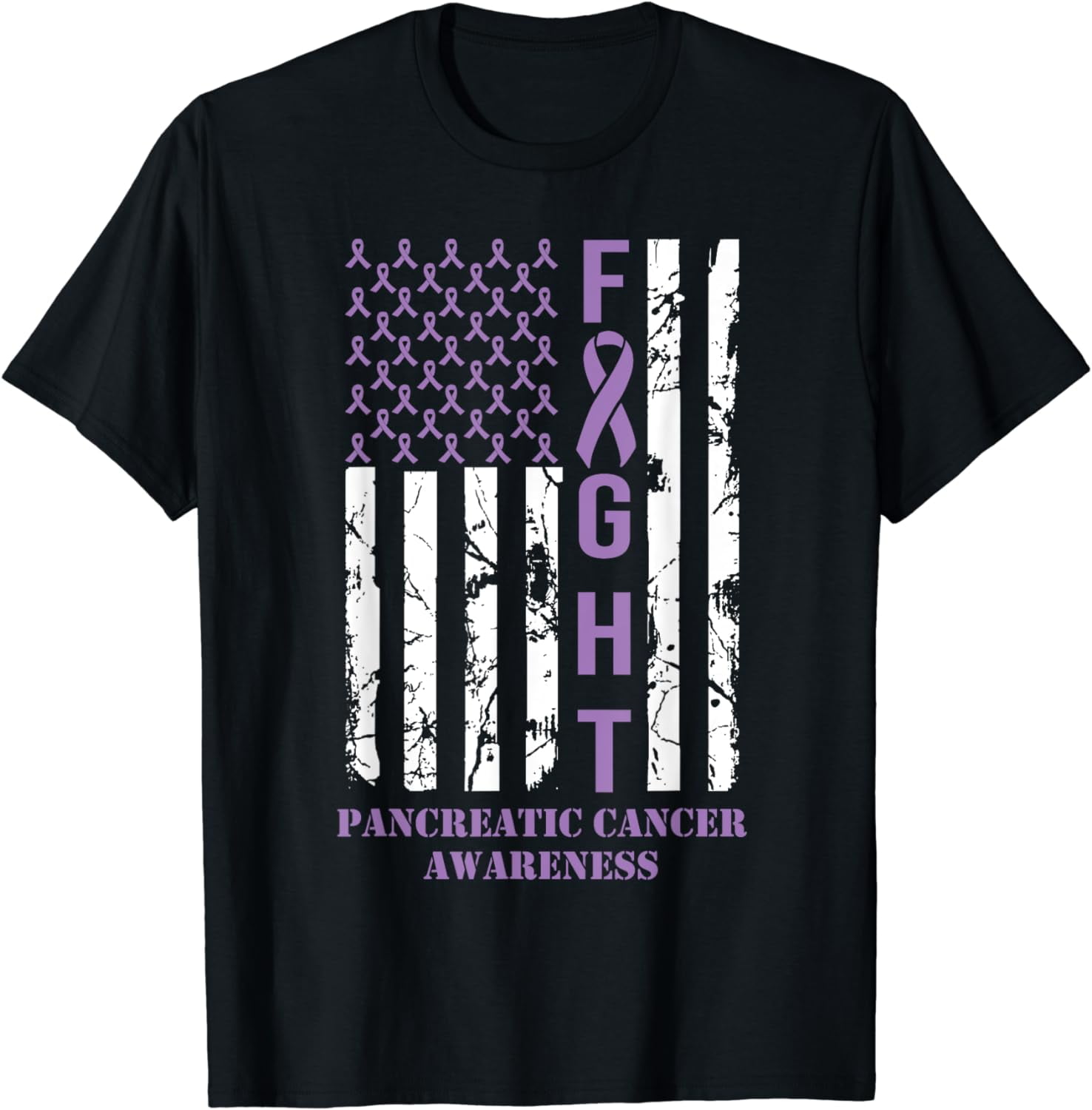 Fight Flag Purple Ribbon Support Pancreatic Cancer Awareness T-Shirt ...