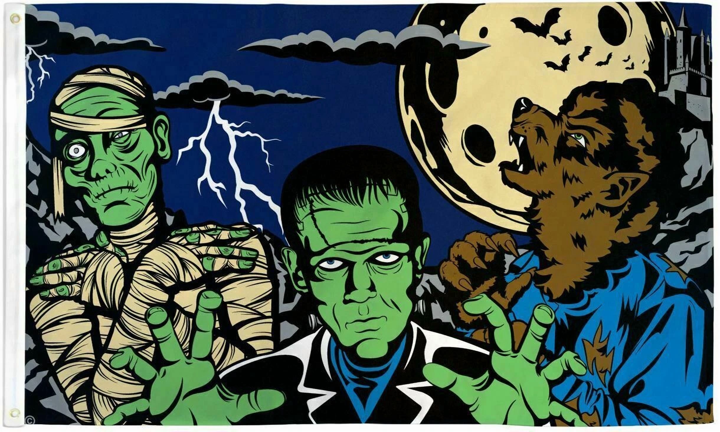Fight Night Halloween Flag Mummy Frankenstein Wolf Man Flag Monster ...