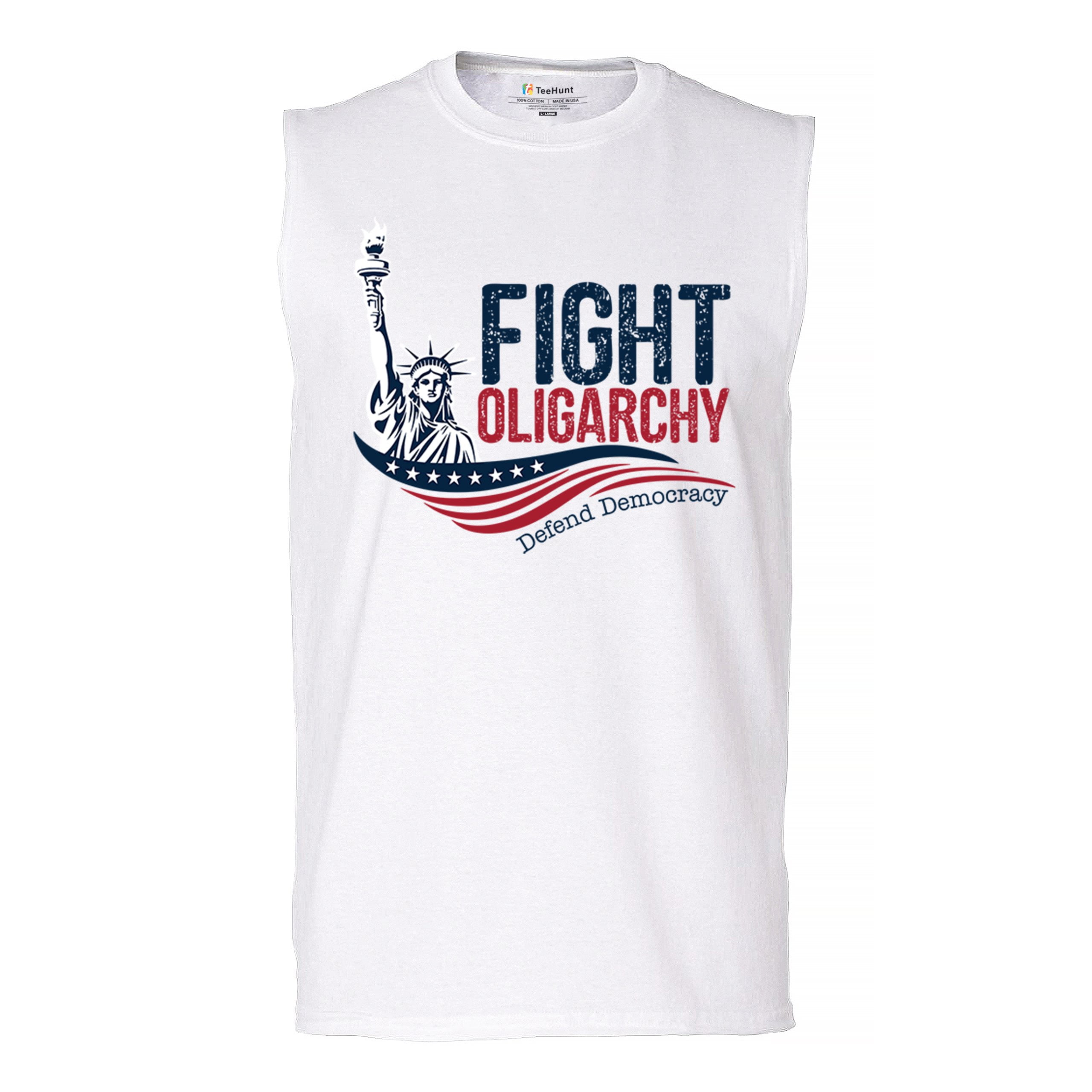Fight Oligarchy Patriotic Statue of Liberty Muscle Shirt American ...