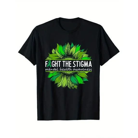 Fight The Stigma Mental Health Awareness Month Green Ribbon T-Shirt ...