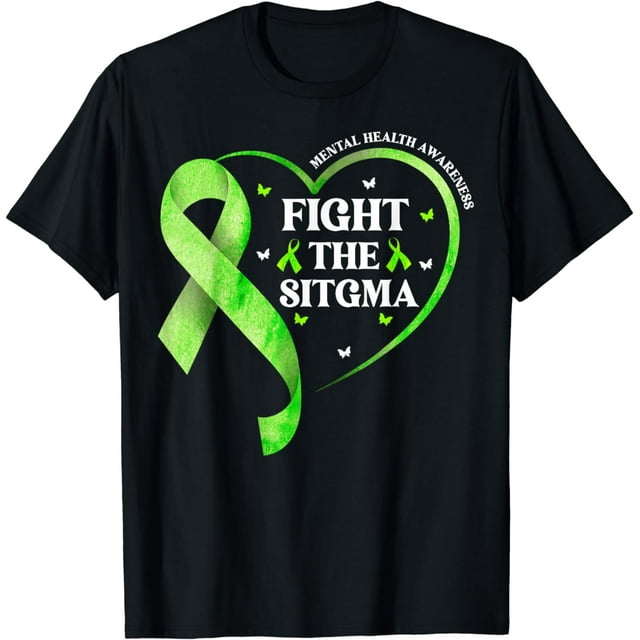 Fight The Stigma Green Ribbon Heart Mental Health Awareness T-Shirt ...