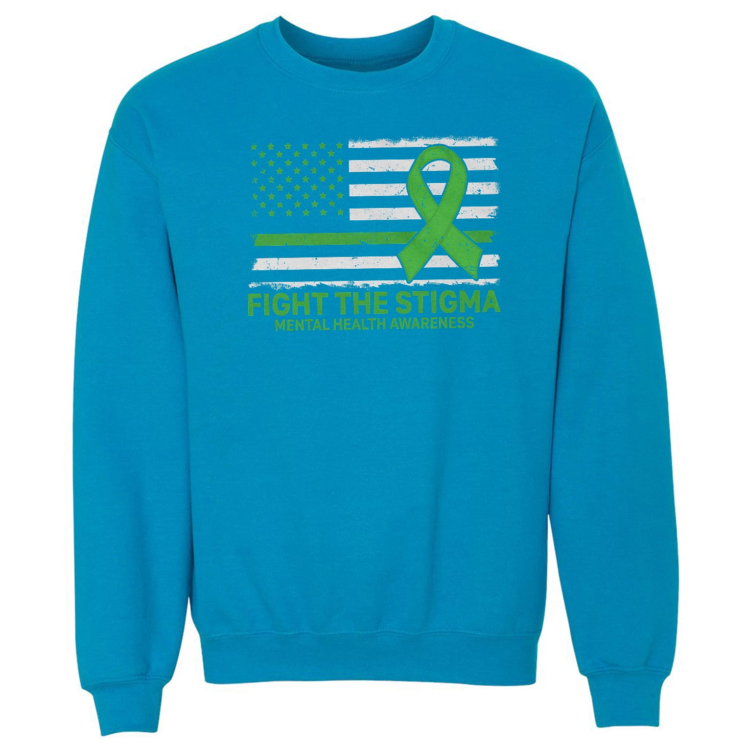 Fight The Stigma Green Ribbon US Flag Mental Health Unisex Crewneck ...