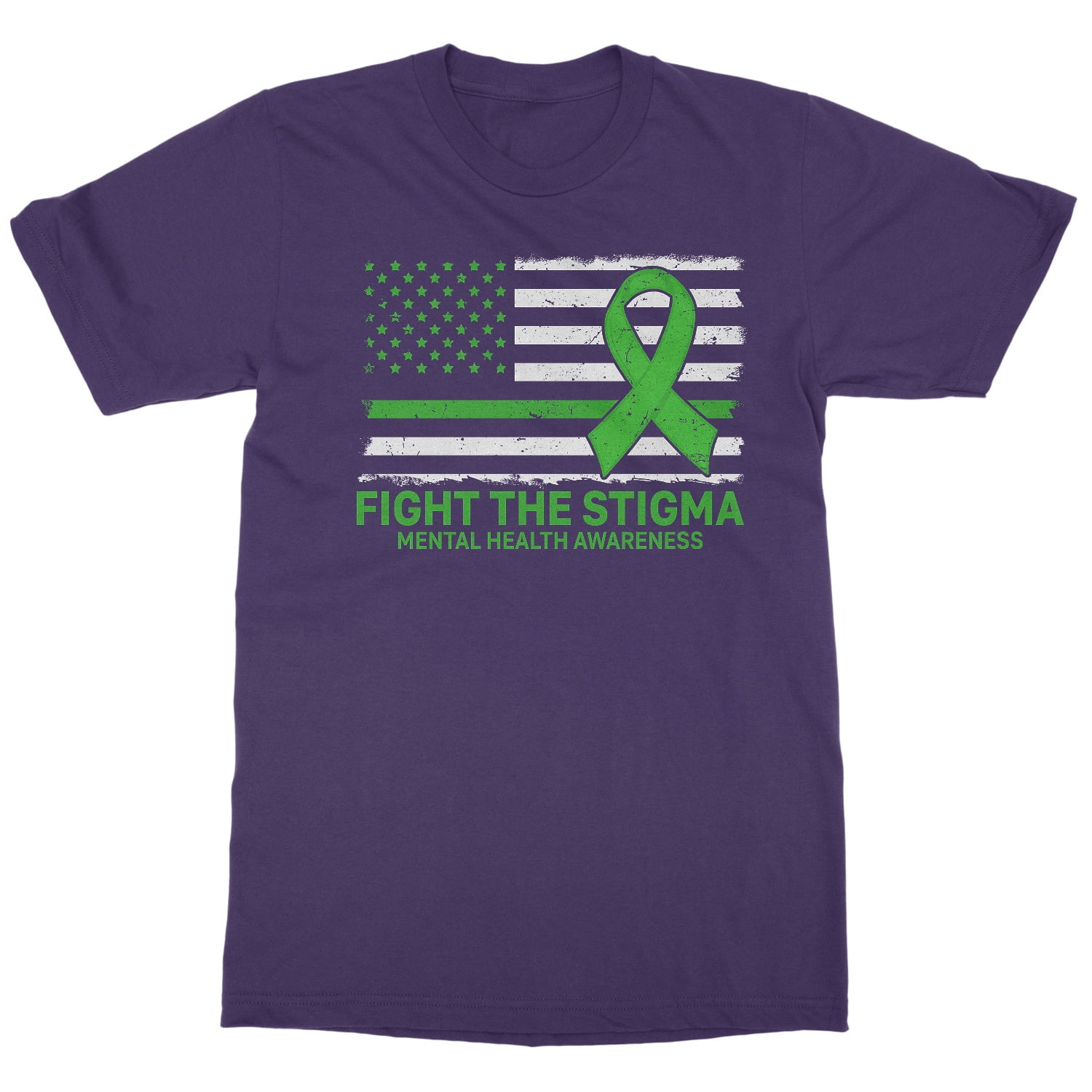 Fight The Stigma Green Ribbon US Flag Mental Health Unisex T-Shirt ...