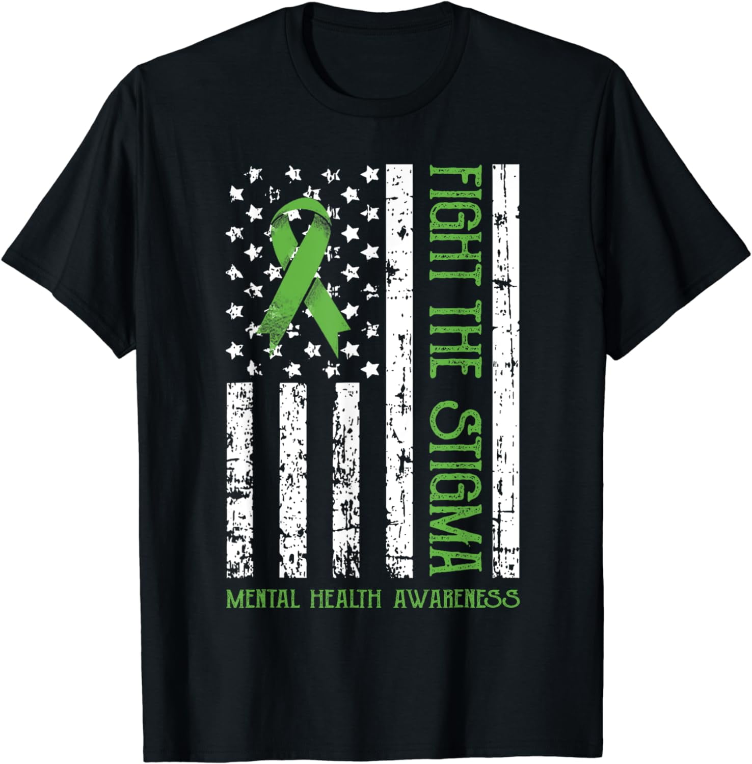 Fight The Stigma Mental Health Awareness Flag，Green Ribbon T-Shirt ...