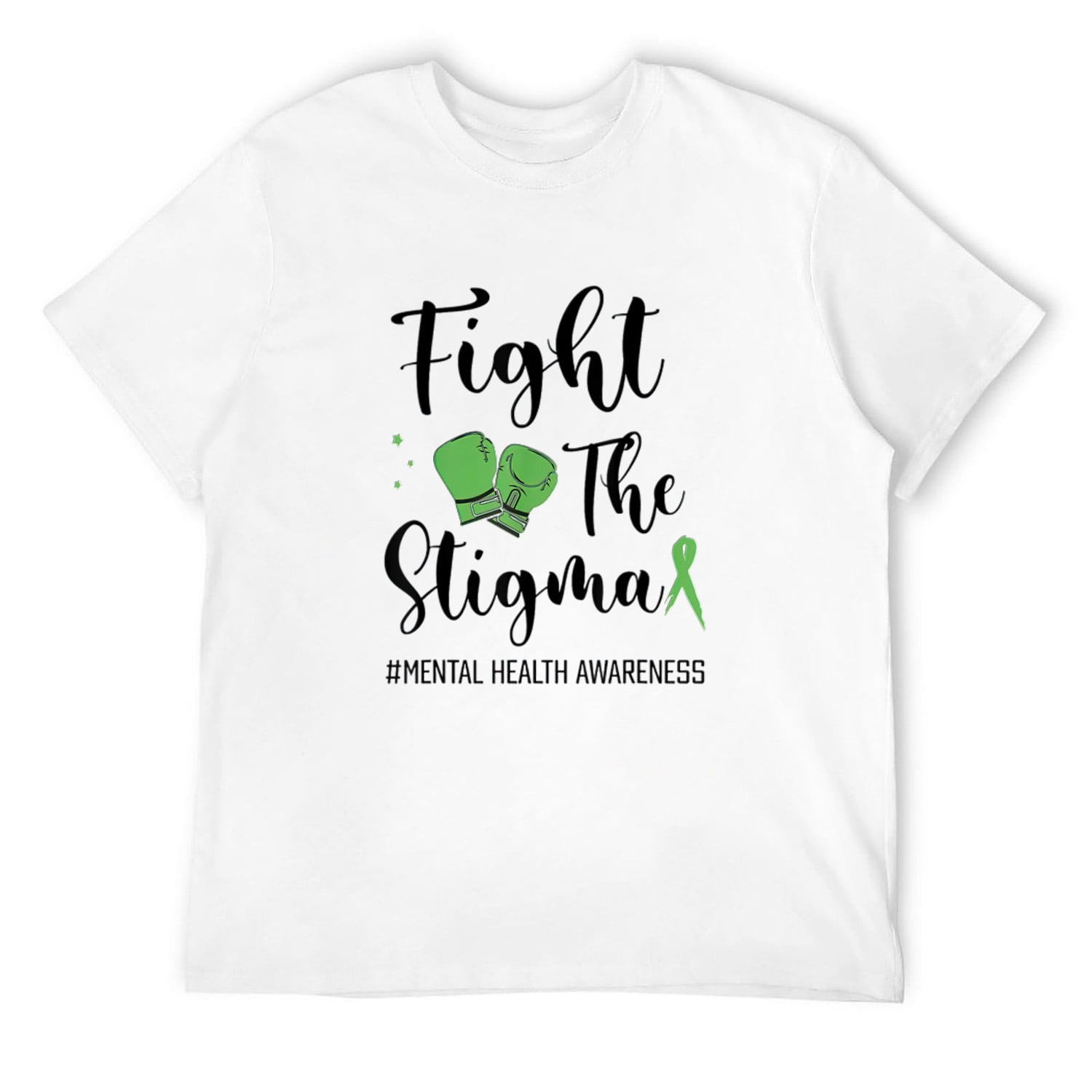 Fight The Stigma Mental Health Awareness May Green Ribbon T Shirt White