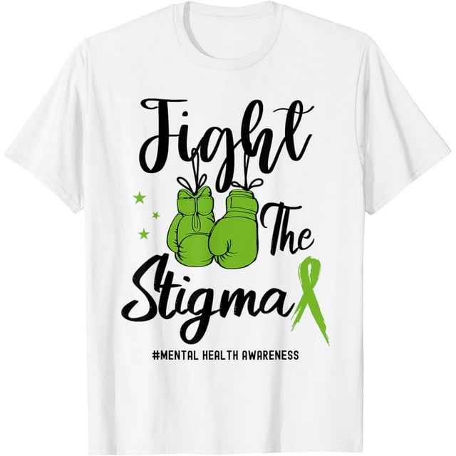 Fight The Stigma Mental Health Awareness May Green Ribbon T-Shirt ...