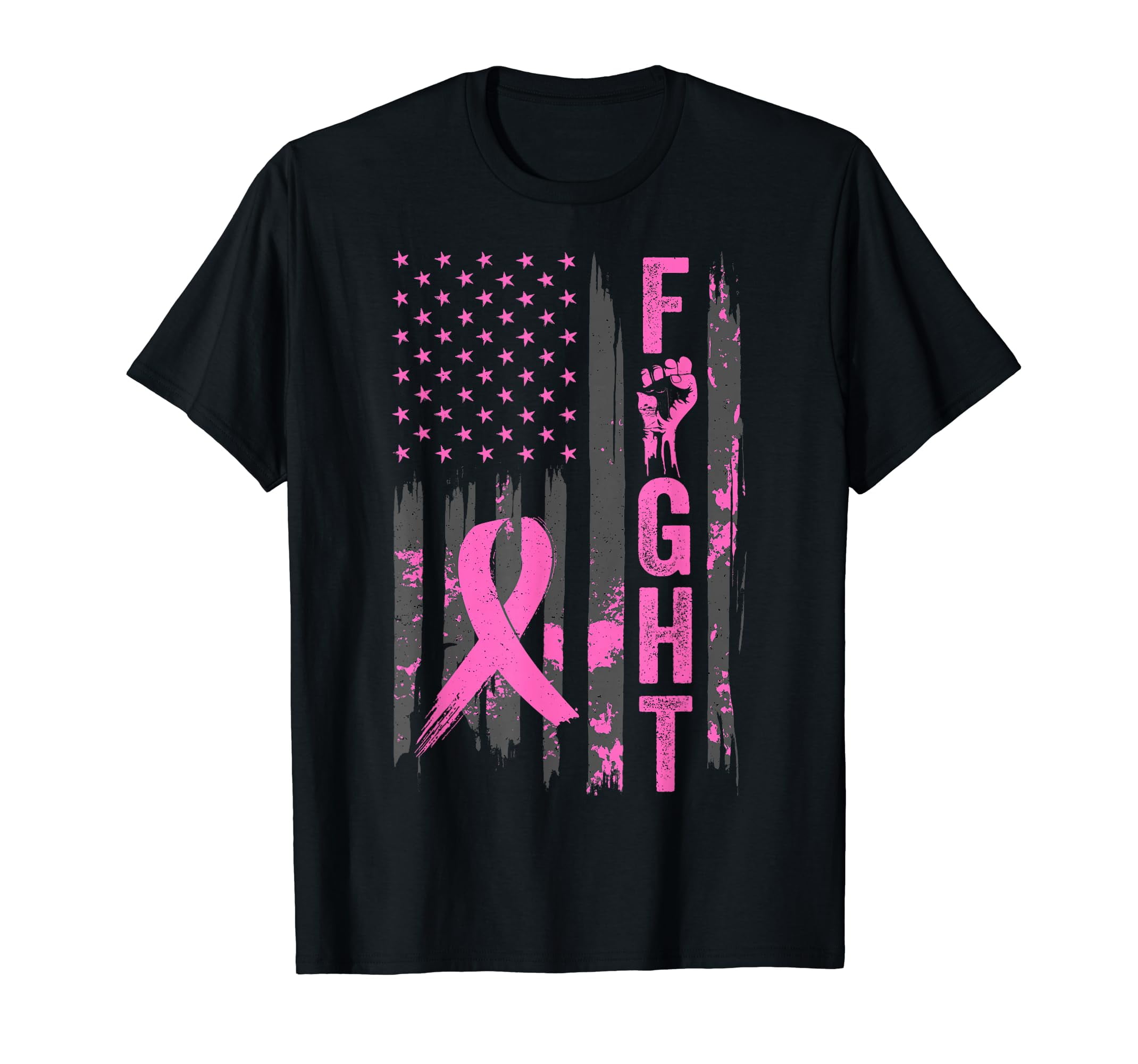 Fight USA Flag Breast Cancer Awareness Patriotic Pink Ribbon T-Shirt ...